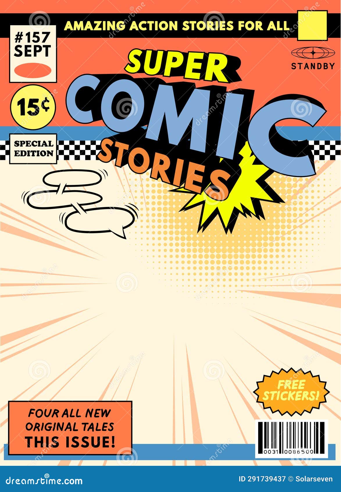 Retro Comic Book Magazine Cover Mockup Design Stock Vector ...