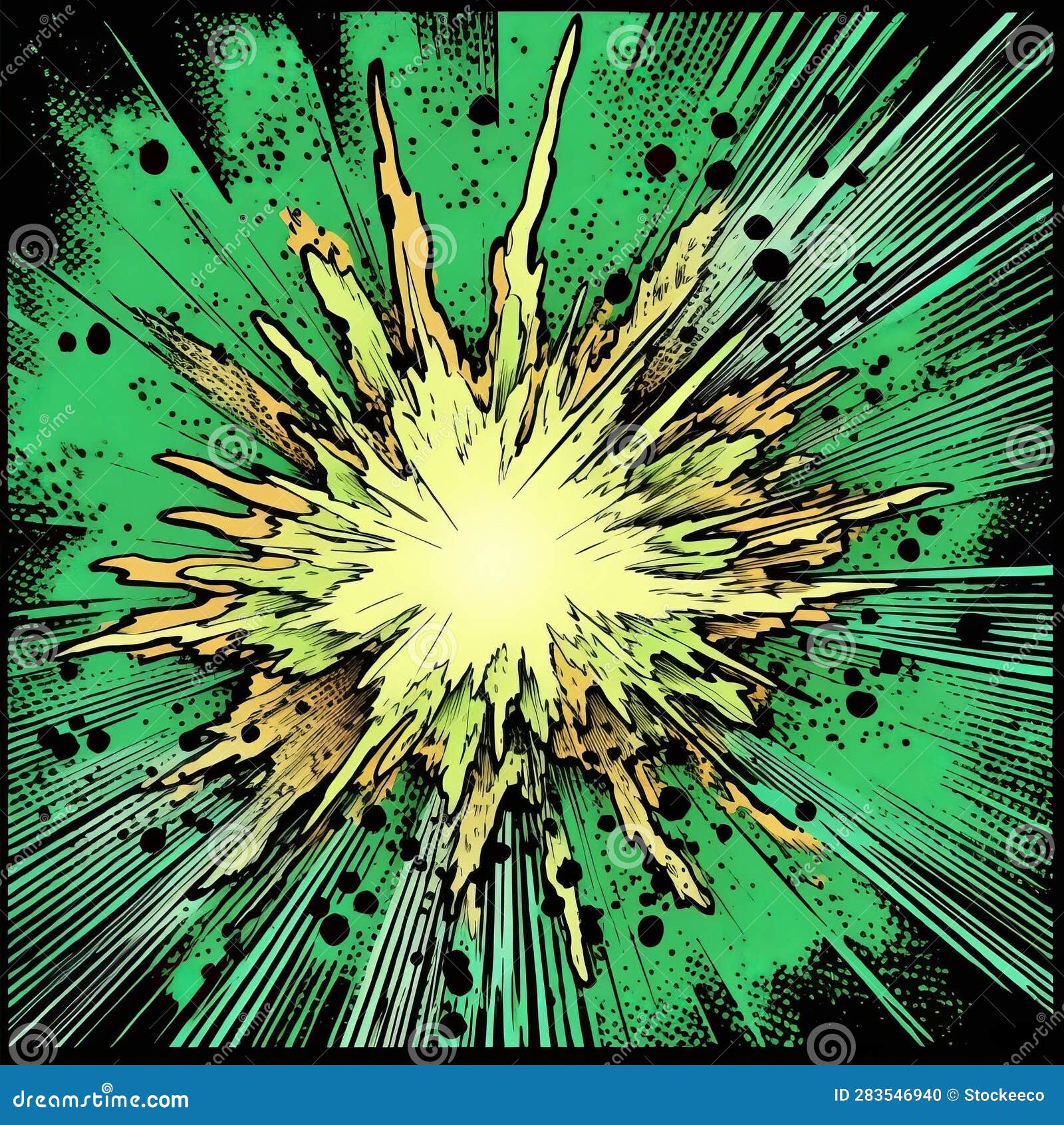 Retro Comic Book Style Supernova Explosion in Dark Green Stock ...