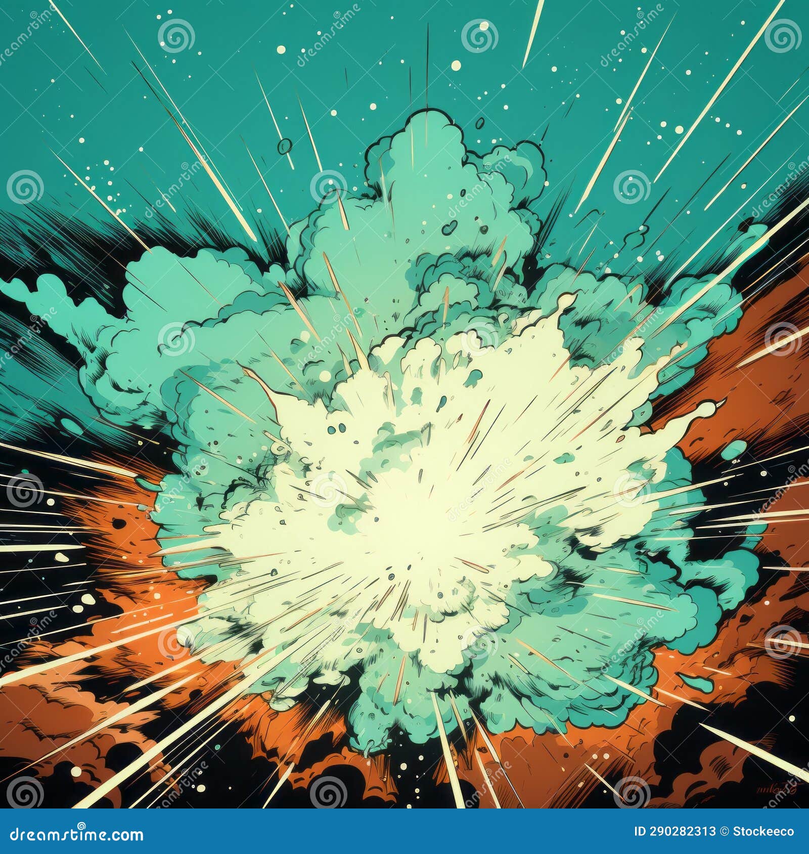 Retro Comic Book Style Teal Supernova Explosion in the Sky Stock ...