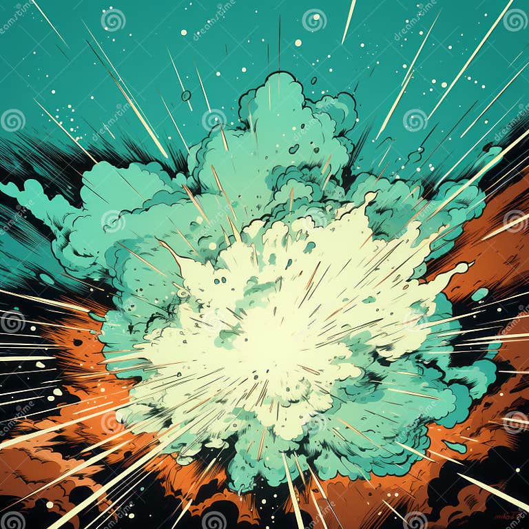 Retro Comic Book Style Teal Supernova Explosion in the Sky Stock ...