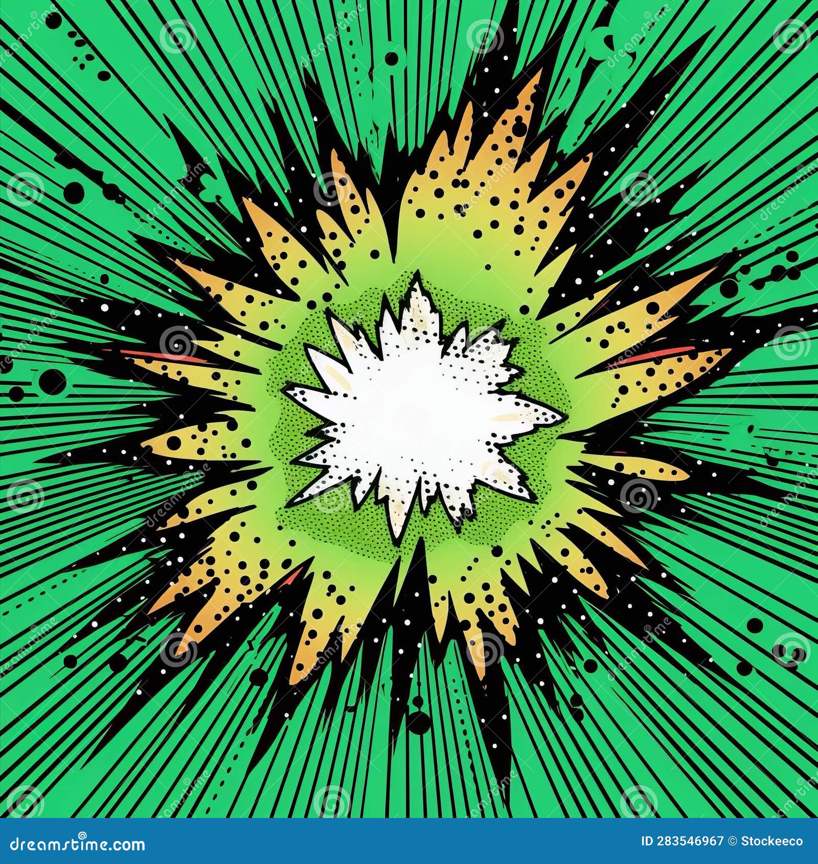 Retro Comic Burst On Green Background: Explosive Pigmentation Manga Art ...