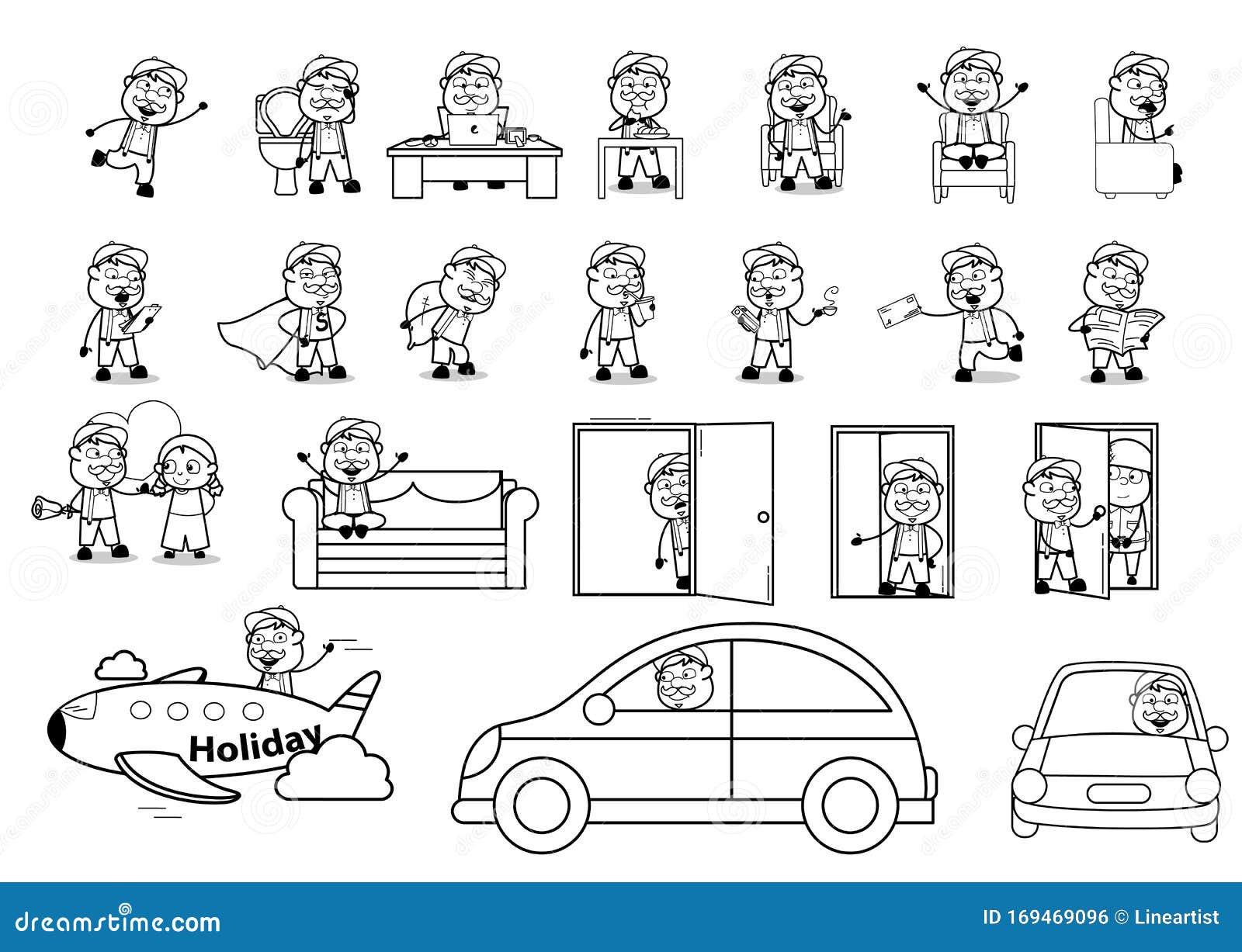 Retro Comic Character of Vendor - Set of Concepts Vector Illustrations ...