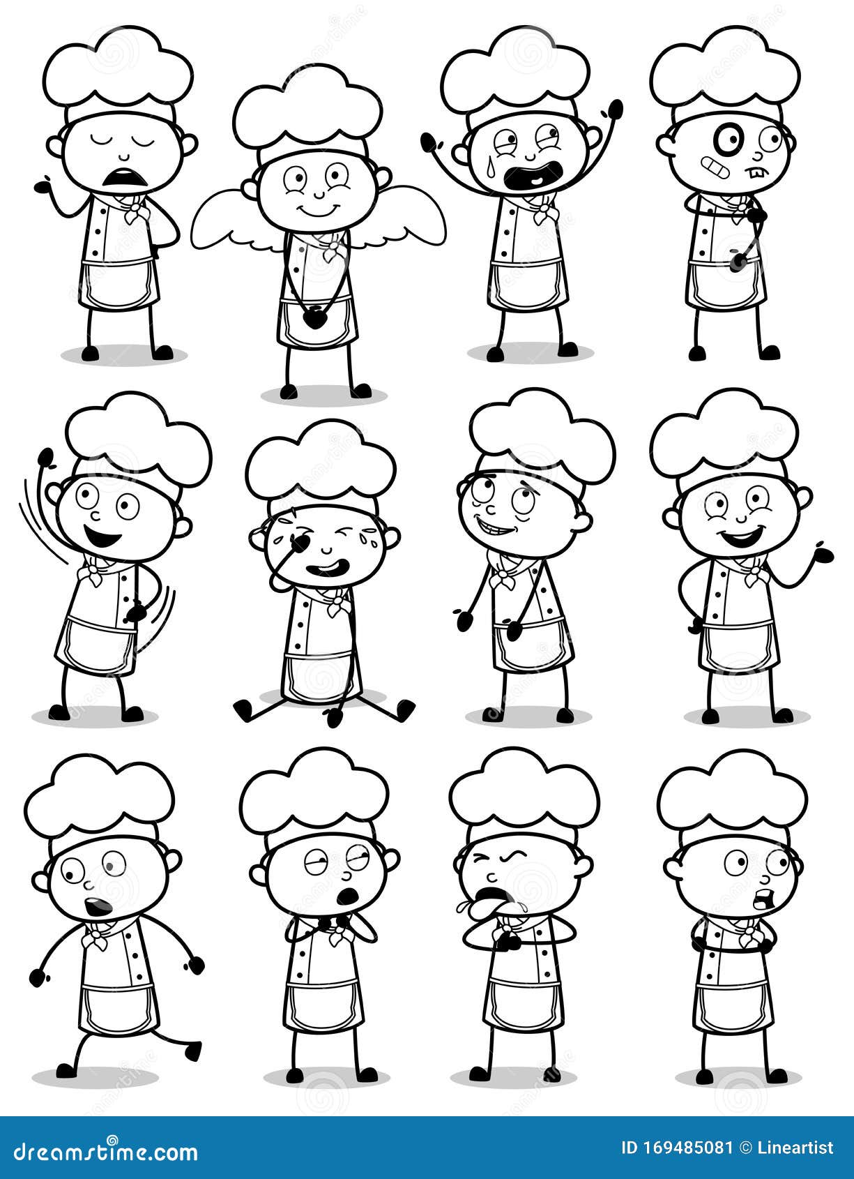 Retro Comic Chef Character Poses - Collection of Concepts Vector ...