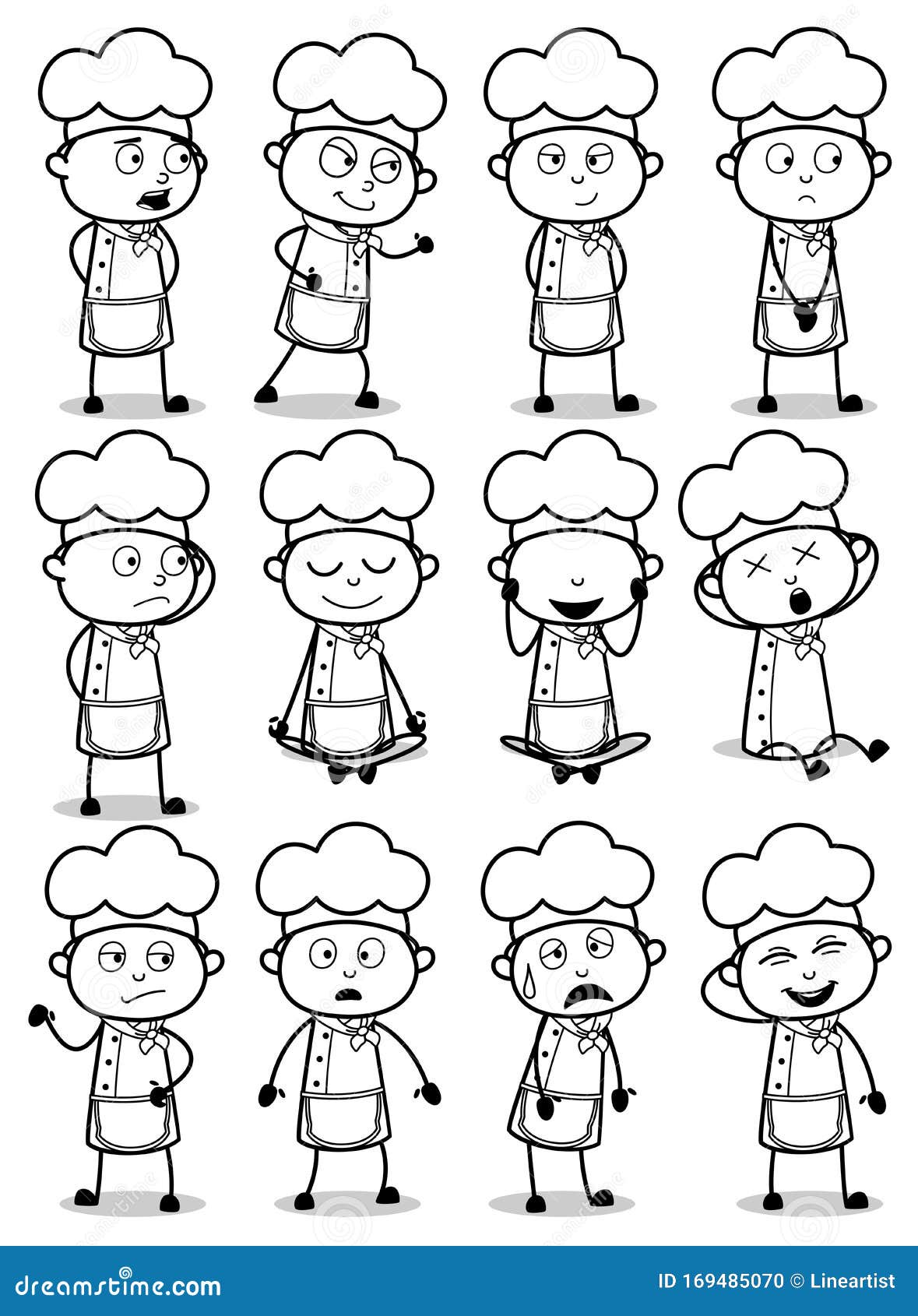 Retro Comic Chef Character Poses - Set of Concepts Vector Illustrations ...