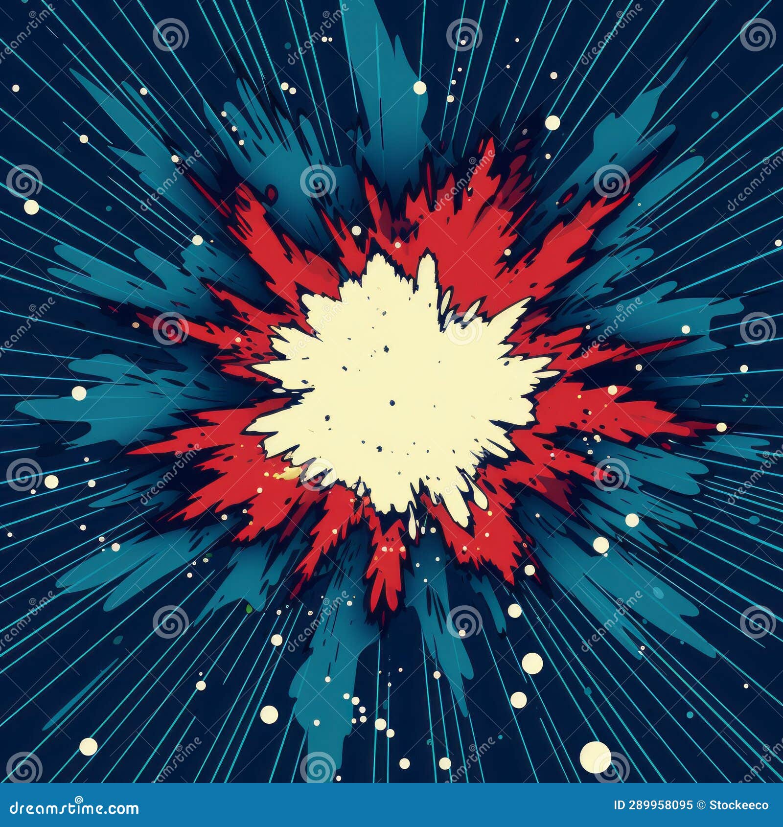 Retro Comic Explosion Background In Red And Blue Stock Illustration ...