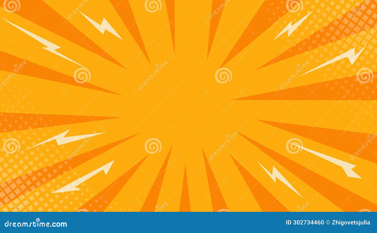 Retro Comic Rays Pop Art Style Blank Yellow Background with Dots ...