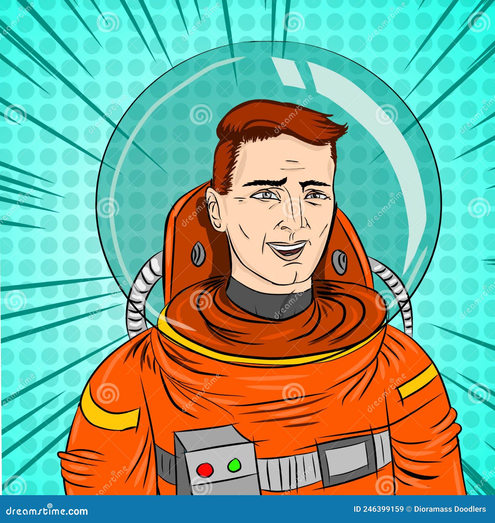 Retro Comic Style Artwork, an Astronaut Returns Home from Space Happy ...