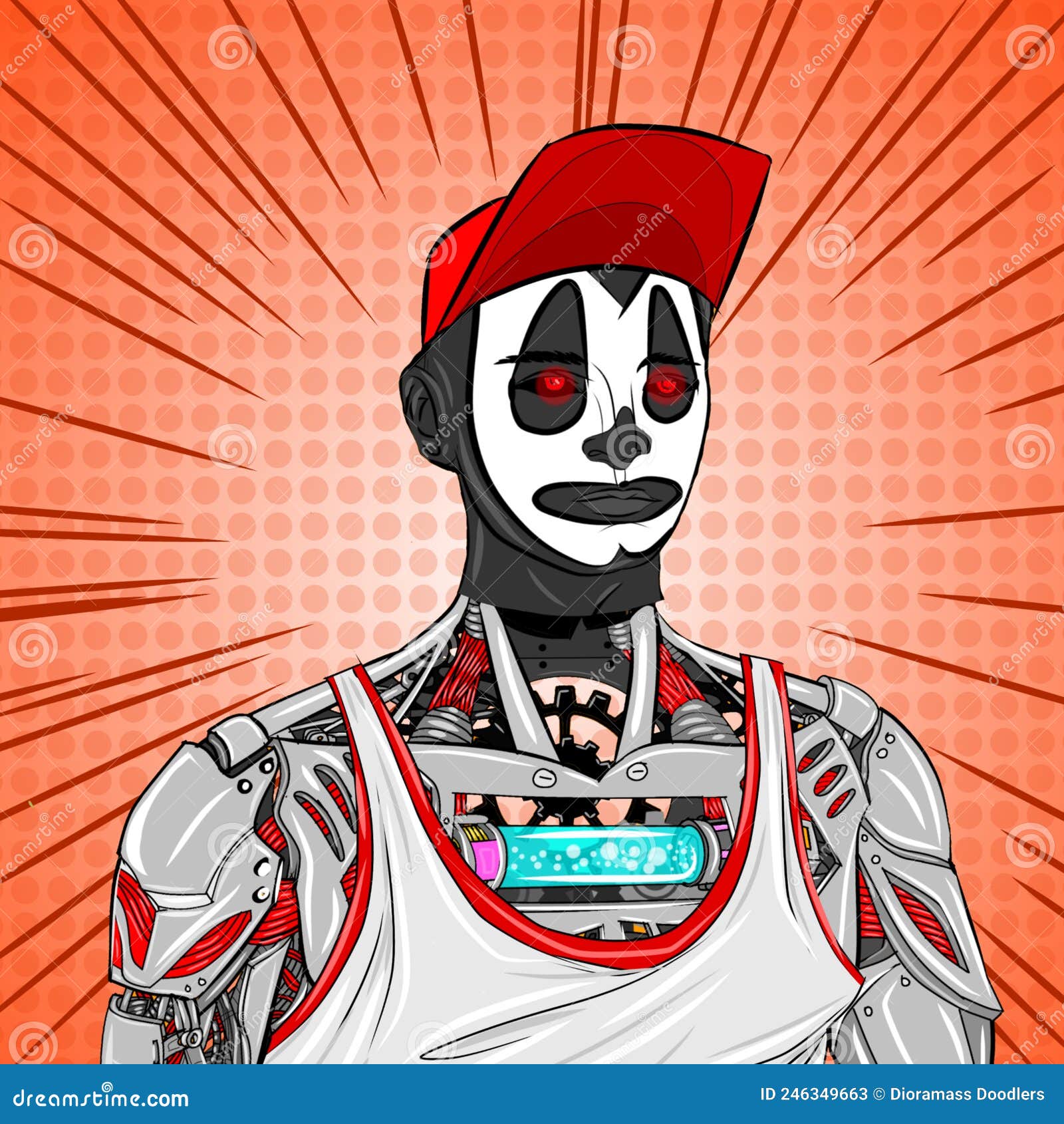 Retro Comic Style Artwork, a Clown-faced Robot Wearing a Red Hat. Stock ...