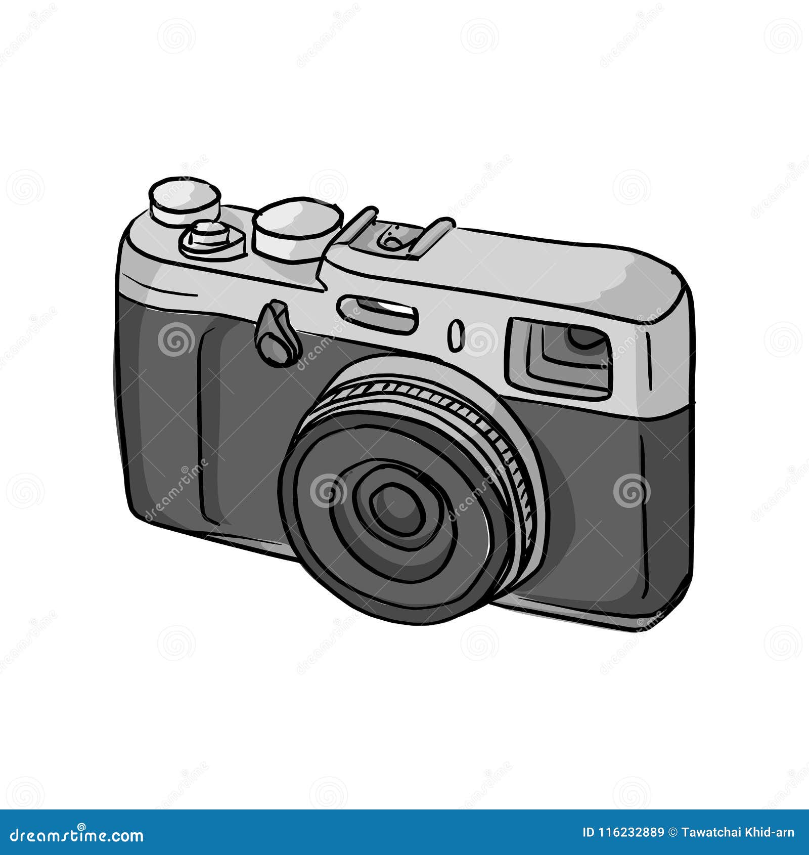 Retro Compact Camera Vector Illustration Sketch Doodle Hand Draw Stock ...