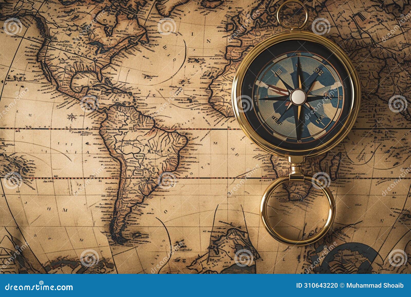 Retro Compass On Ancient Map, Used As Public Domain Background Stock ...