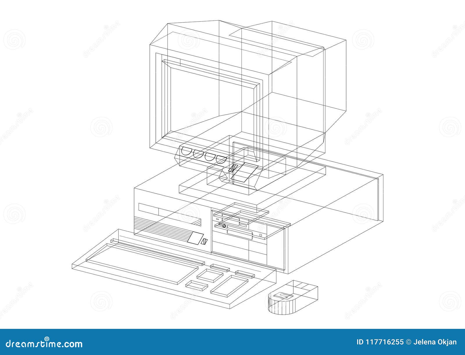 Retro Computer Architect Blueprint - Isolated Stock Illustration ...