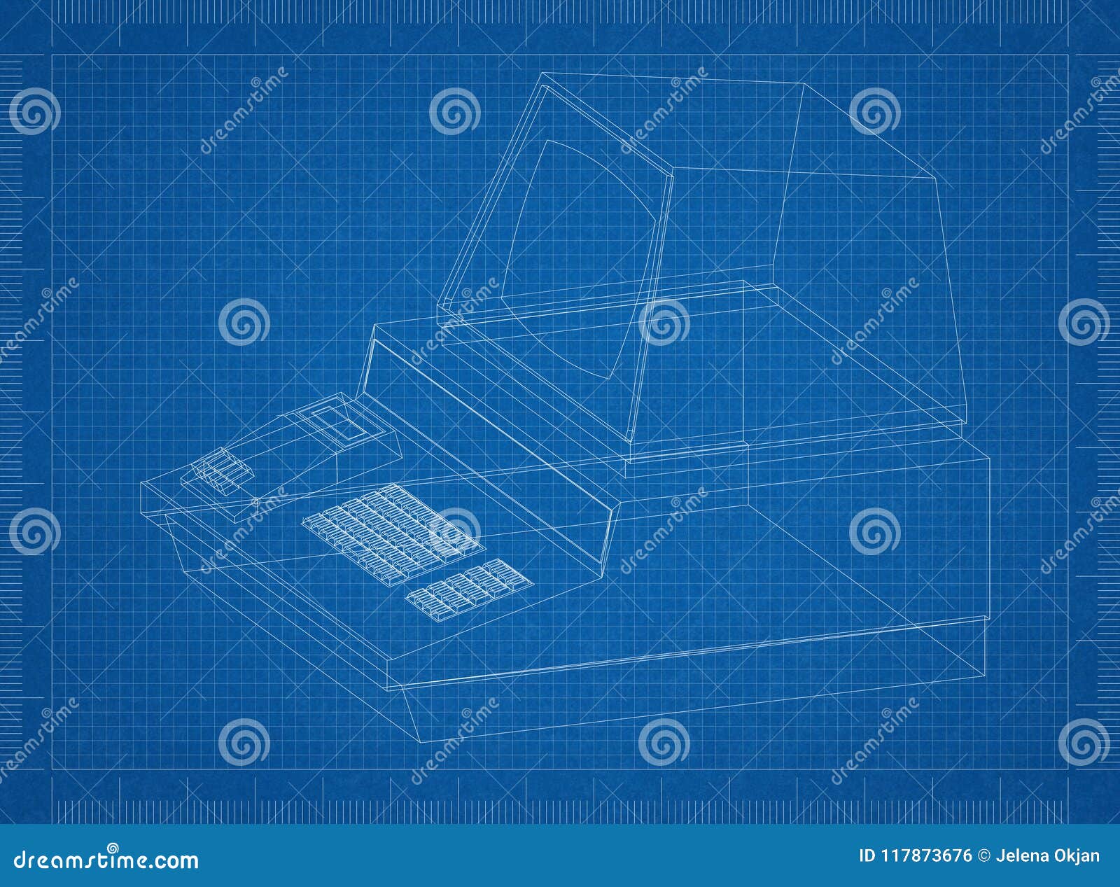Retro Computer Architect Blueprint Stock Photo - Image of design ...