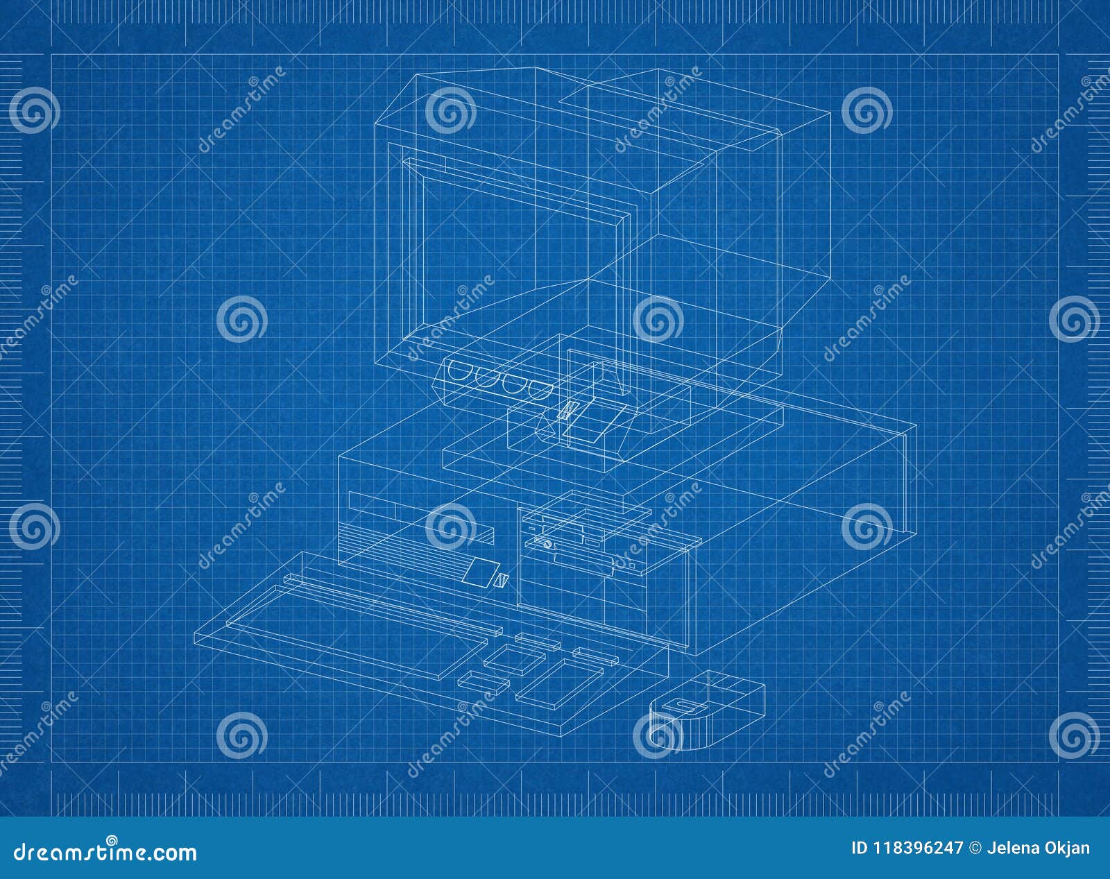 Retro Computer Architect Blueprint Stock Illustration - Illustration of ...
