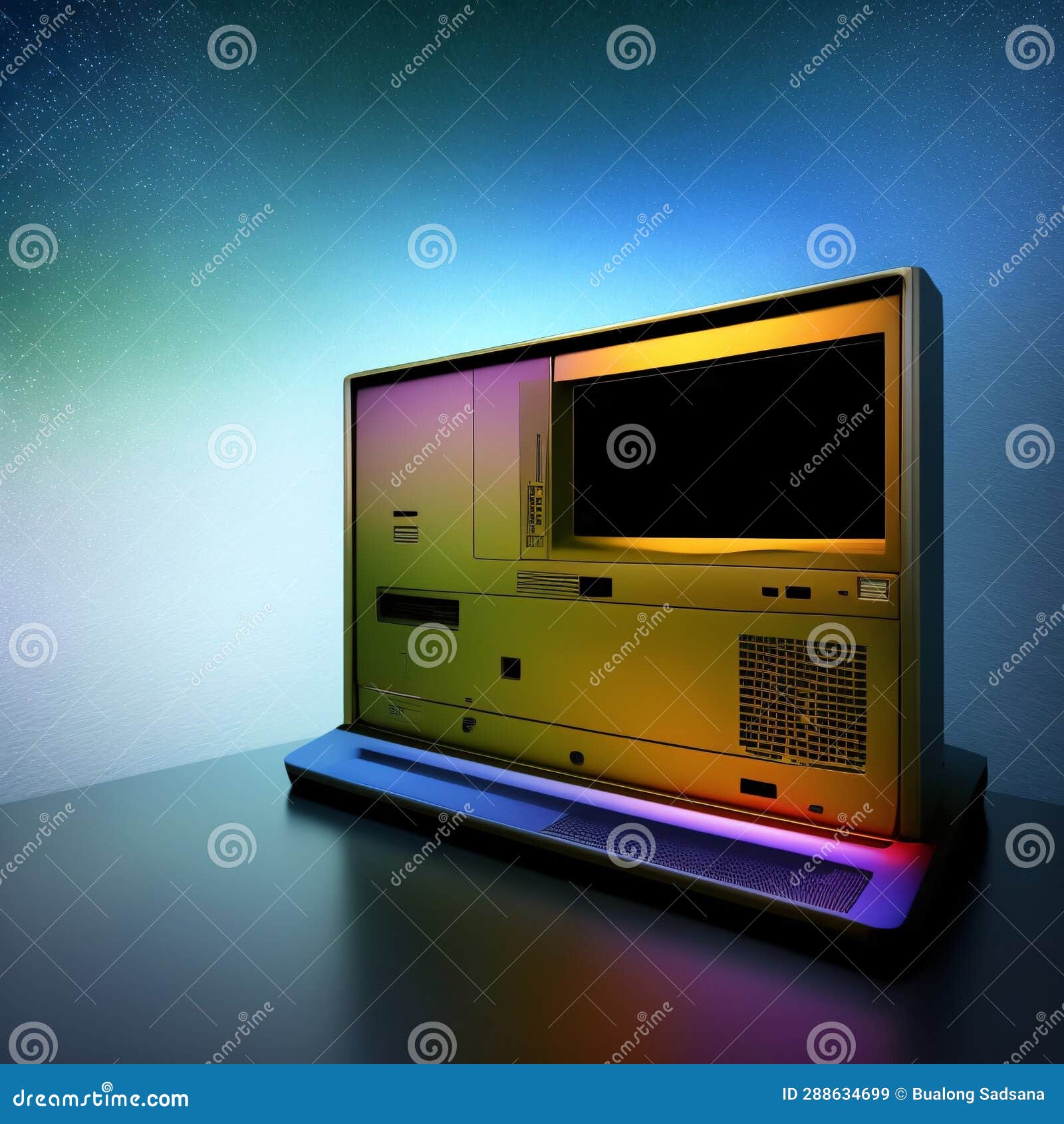 Retro Computer on Blue Background Stock Image - Image of header, screen ...