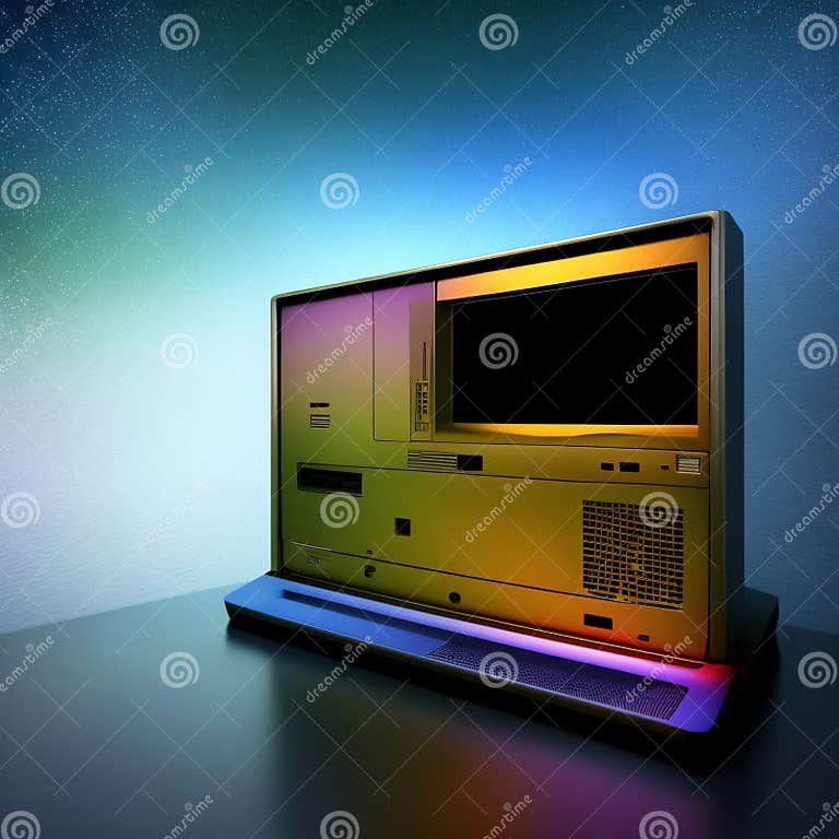 Retro Computer on Blue Background Stock Image - Image of header, screen ...