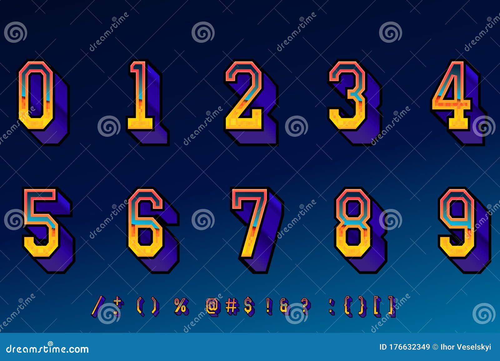 Retro Computer Game Cool Numbers. Pixel Gradient Oblique Letters and ... Retro Computer Game Cool Numbers. Pixel Gradient Oblique Letters and ...