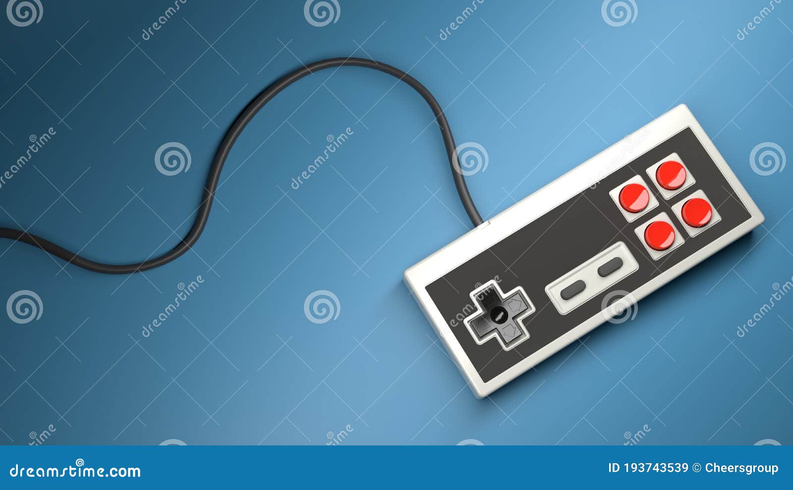 Retro Computer Gaming Controller Joystick on a Blue Background Stock ...