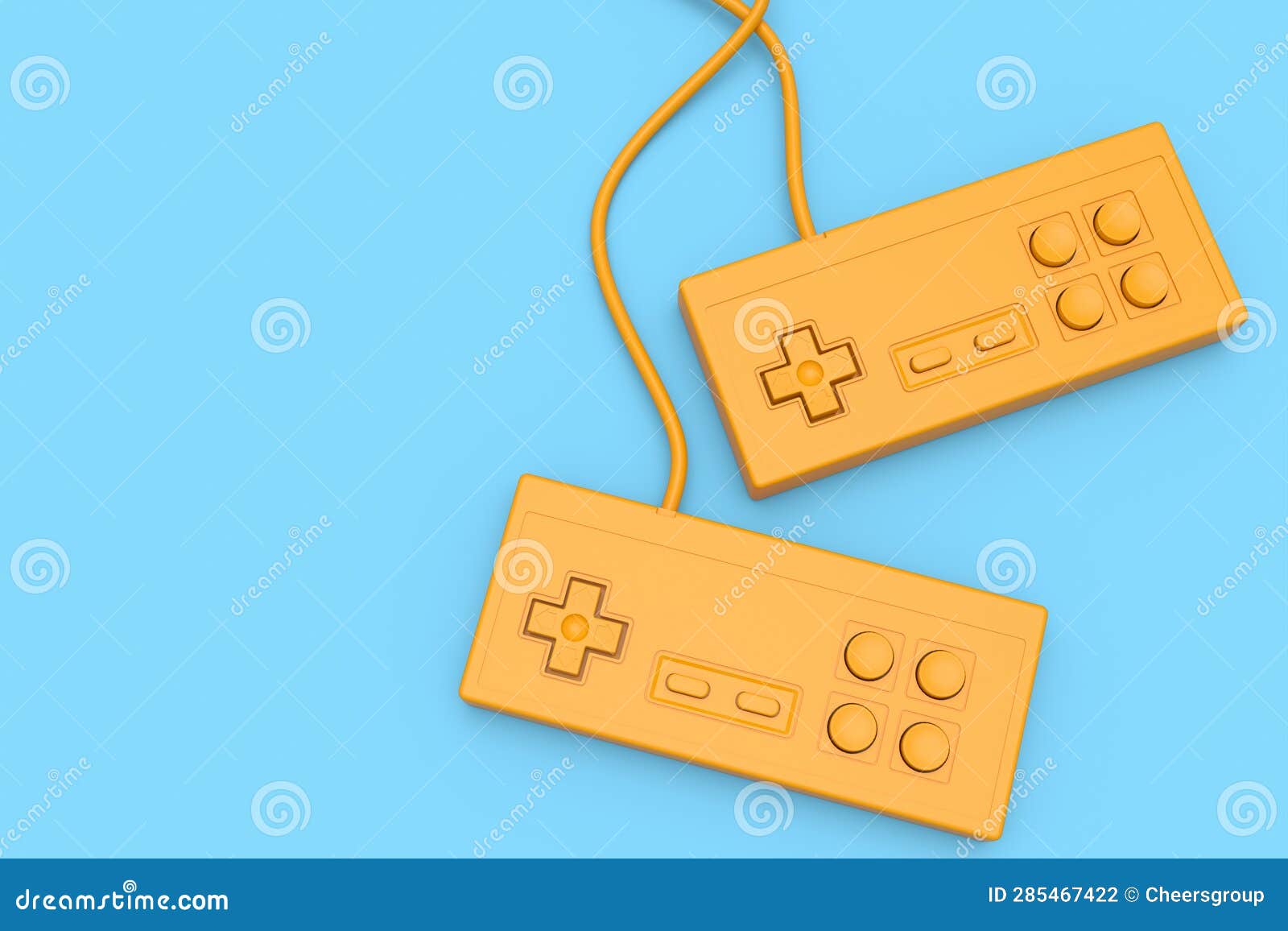 Retro Computer Gaming Controller Joystick on Monochrome Blue Background ...