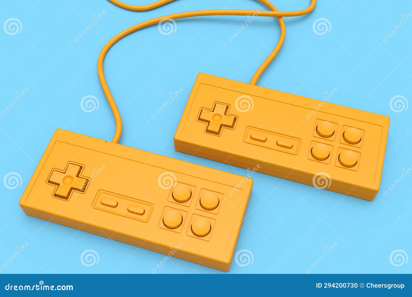 Retro Computer Gaming Controller Joystick on Monochrome Blue Background ...