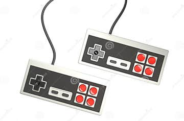 Retro Computer Gaming Controller Joystick on a White Background Stock ...