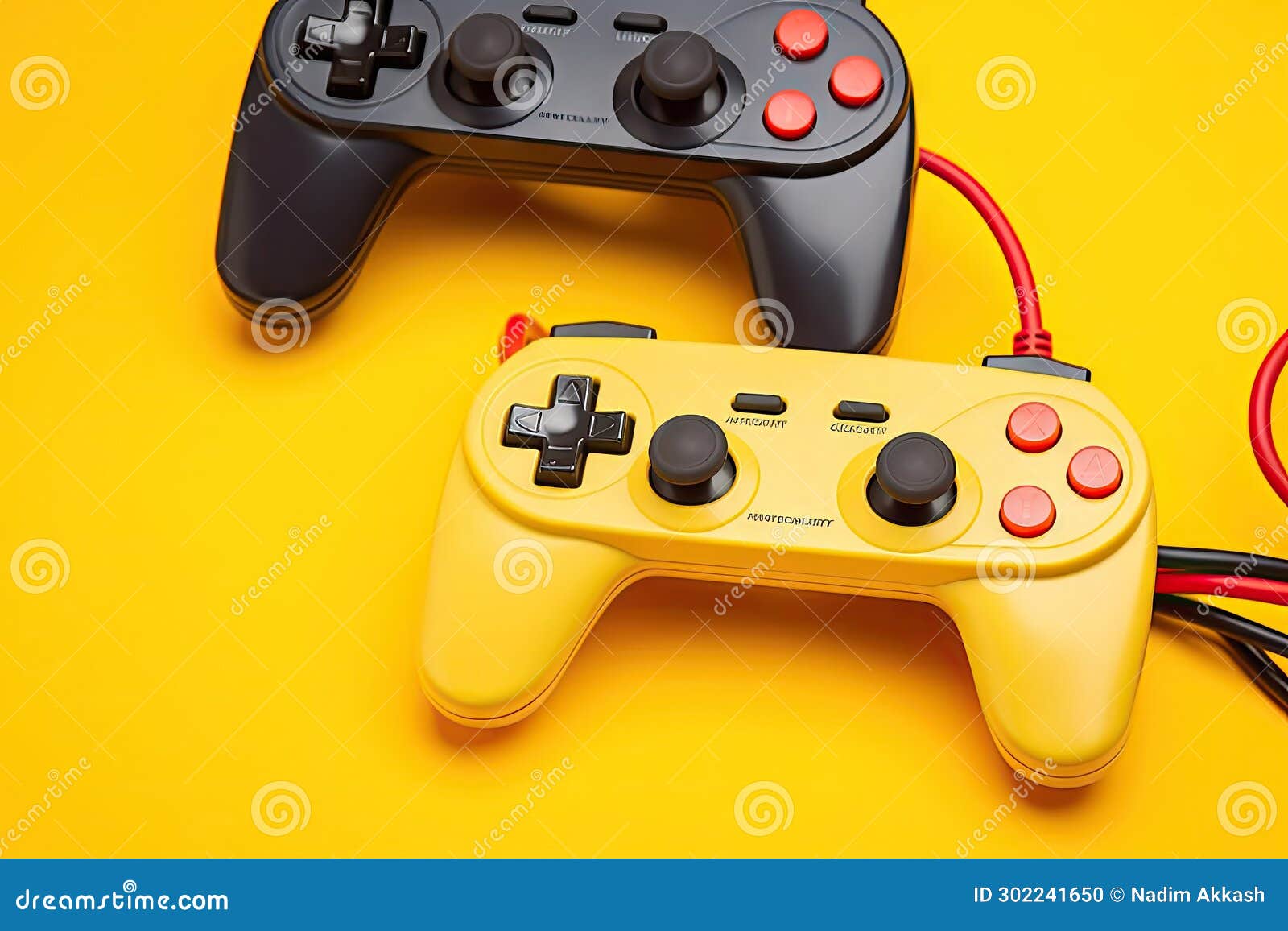 Retro Computer Gaming Controllers Bright Yellow Background Stock ...