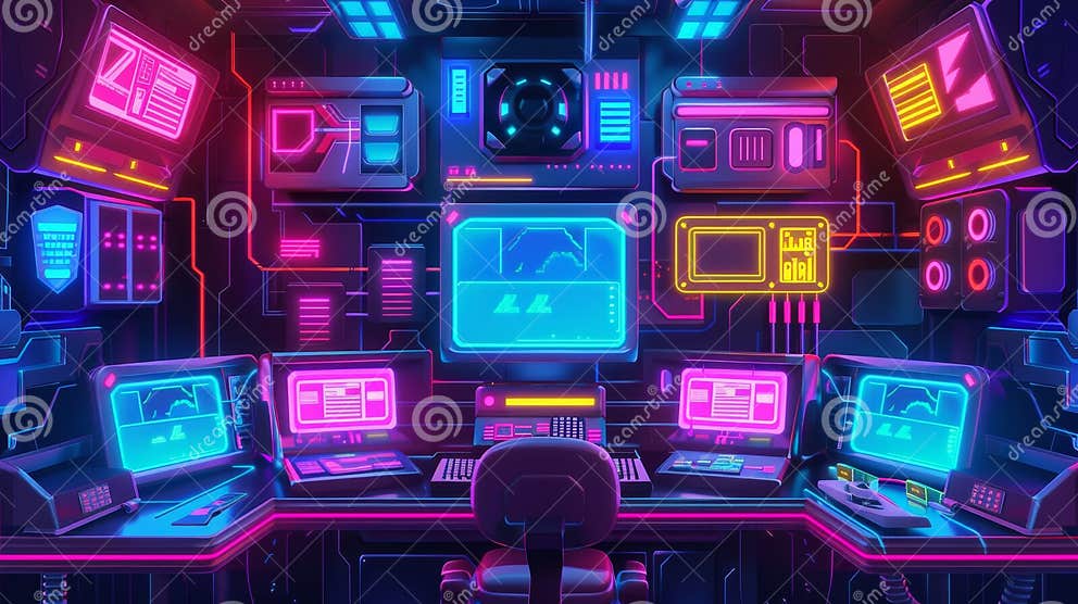 A Retro Computer Interface with a Glitch Effect. a Desktop PC Screen in ...