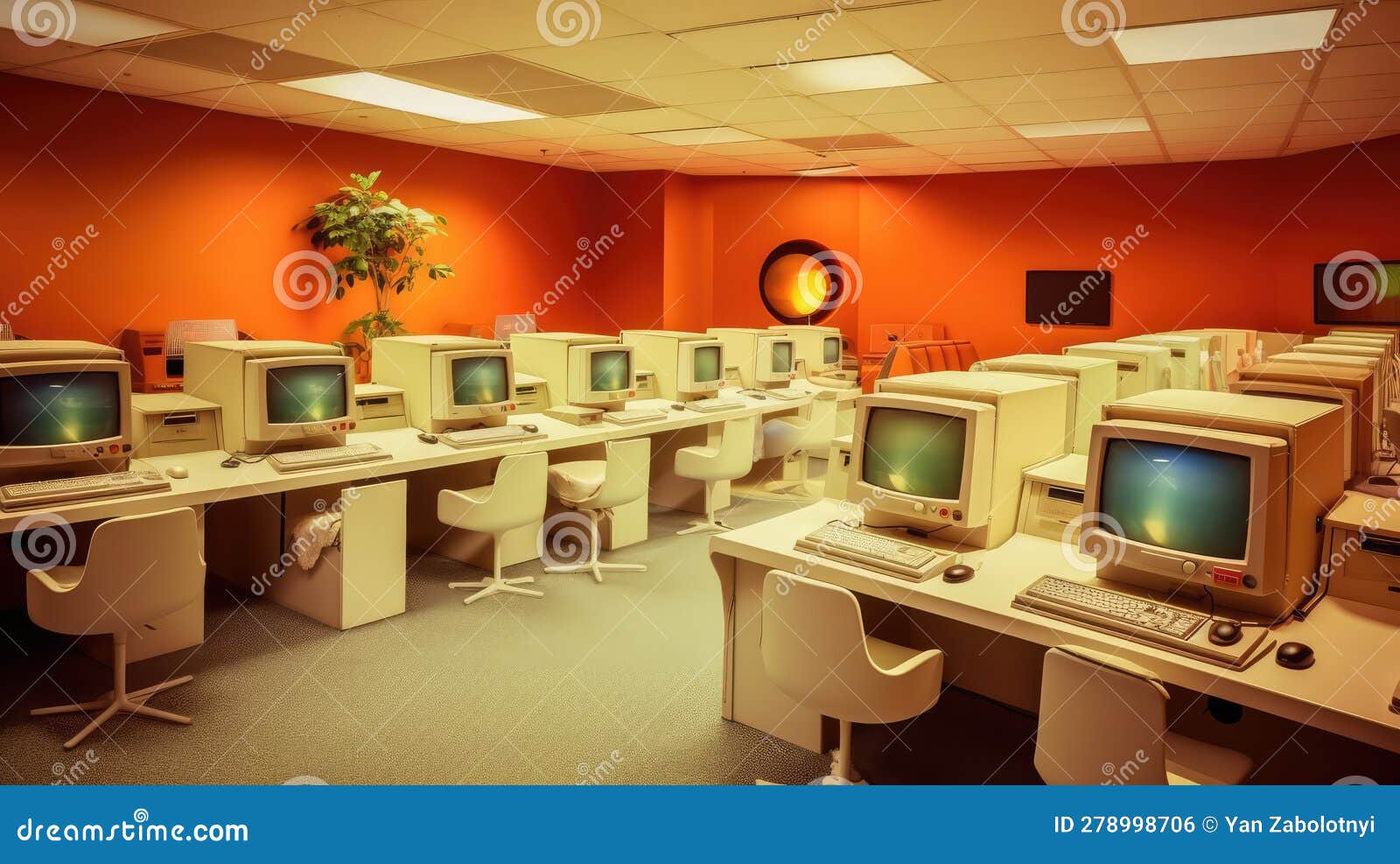 Retro Computer Room Displaying Classic Apple Macintosh Computers ...