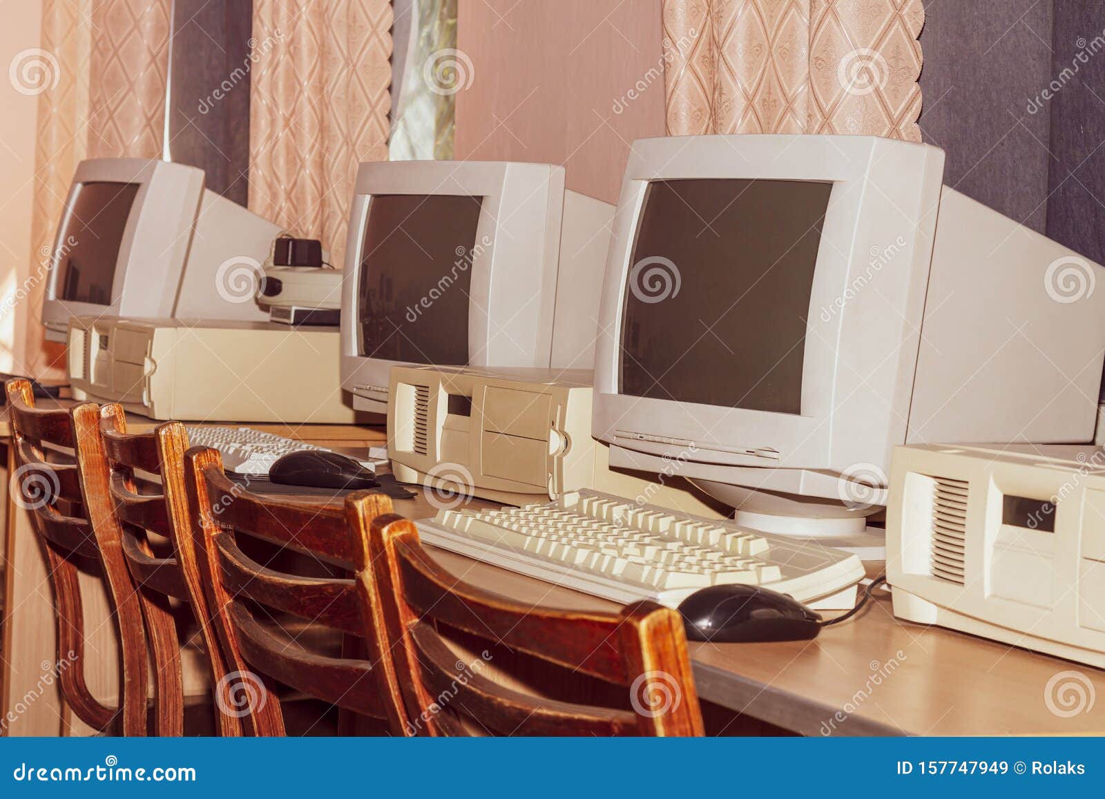 Retro computer room stock image. Image of colors, decor - 157747949