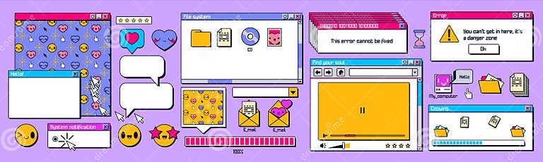 Retro Computer Screen Interface with Windows Stock Vector ...