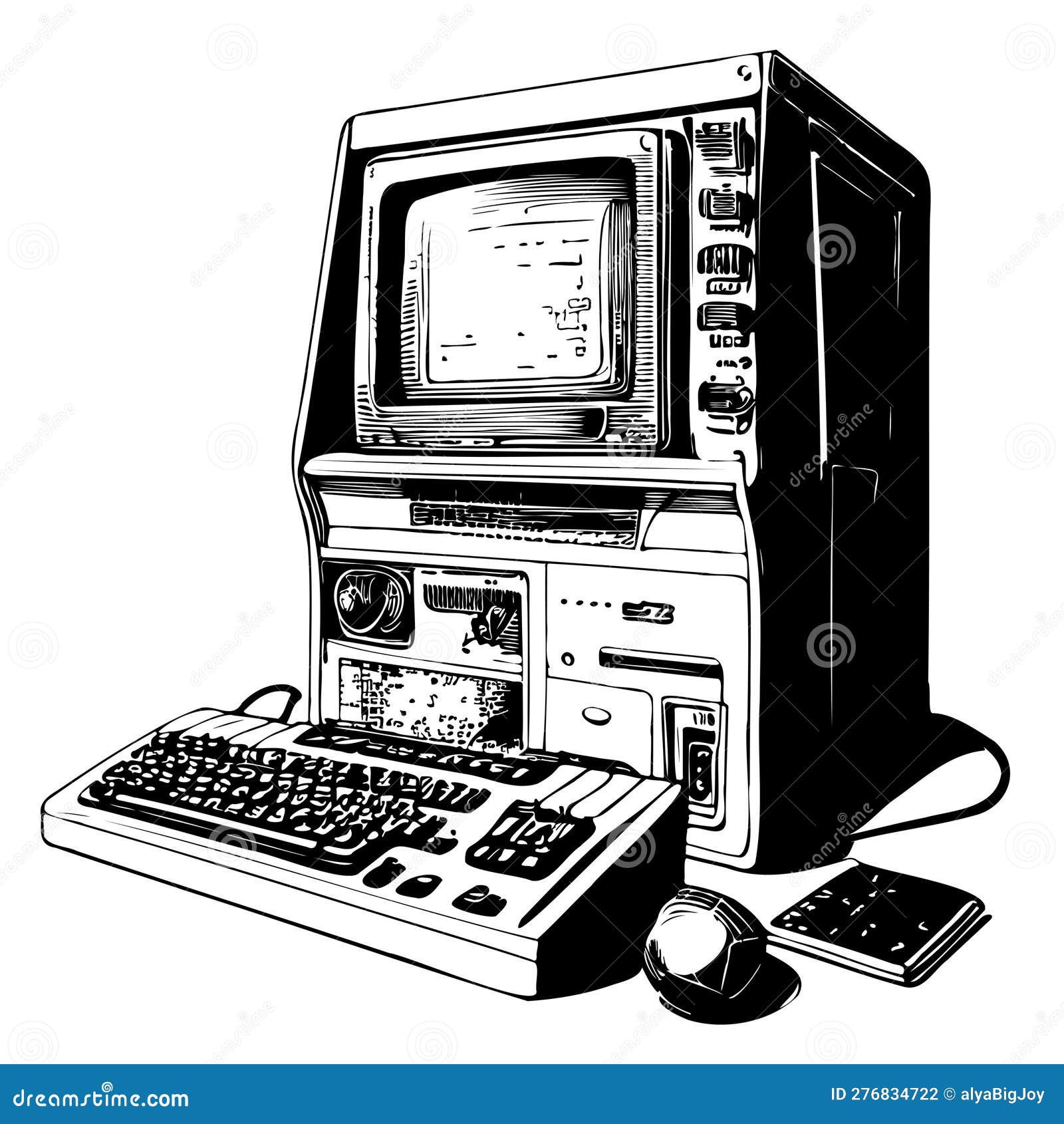 Retro Computer Sketch Hand Drawn in Doodle Style Vector Illustration ...