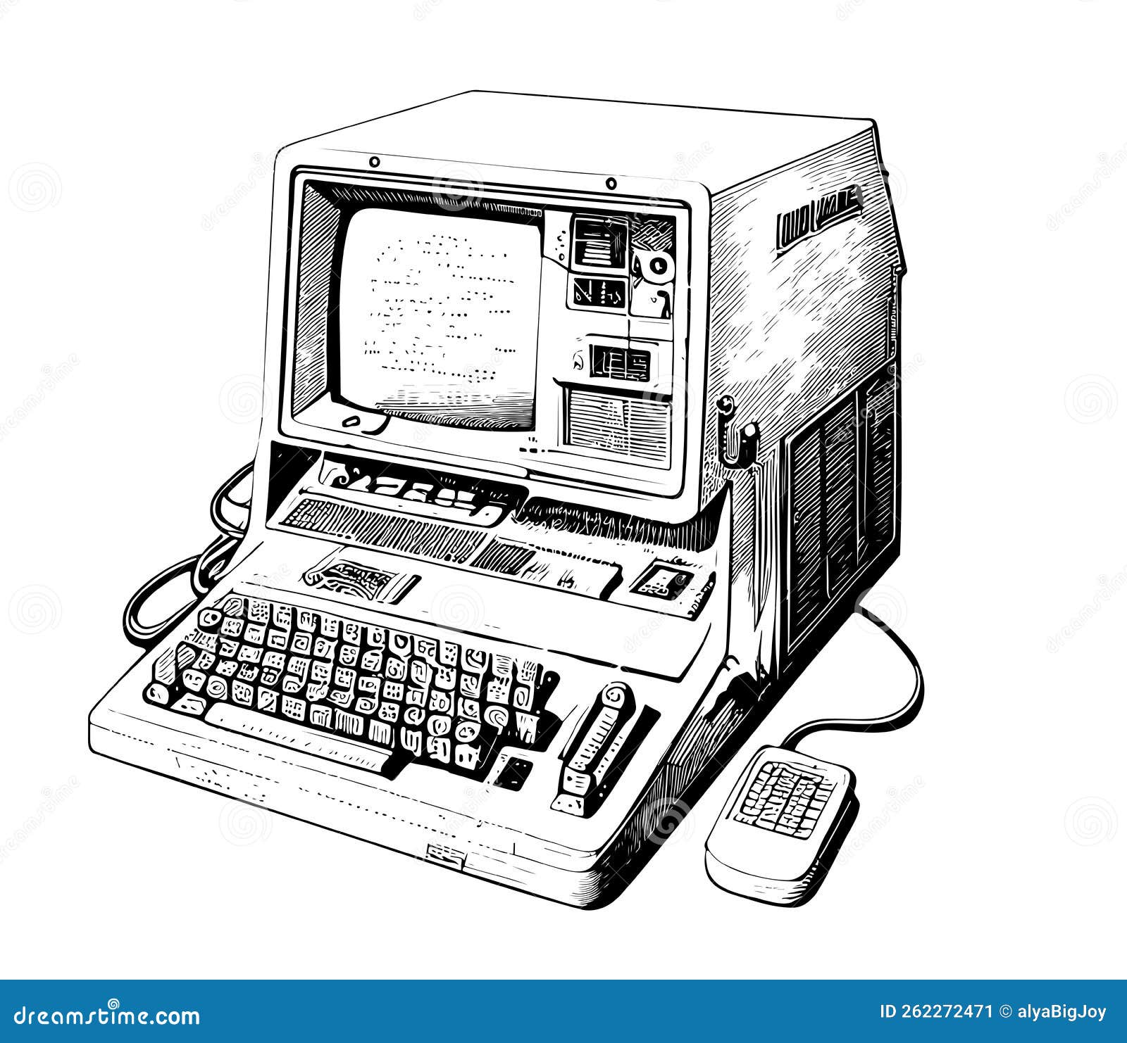 Retro Computer Sketch Hand Drawn Sketch, Engraving Style Stock Vector ...