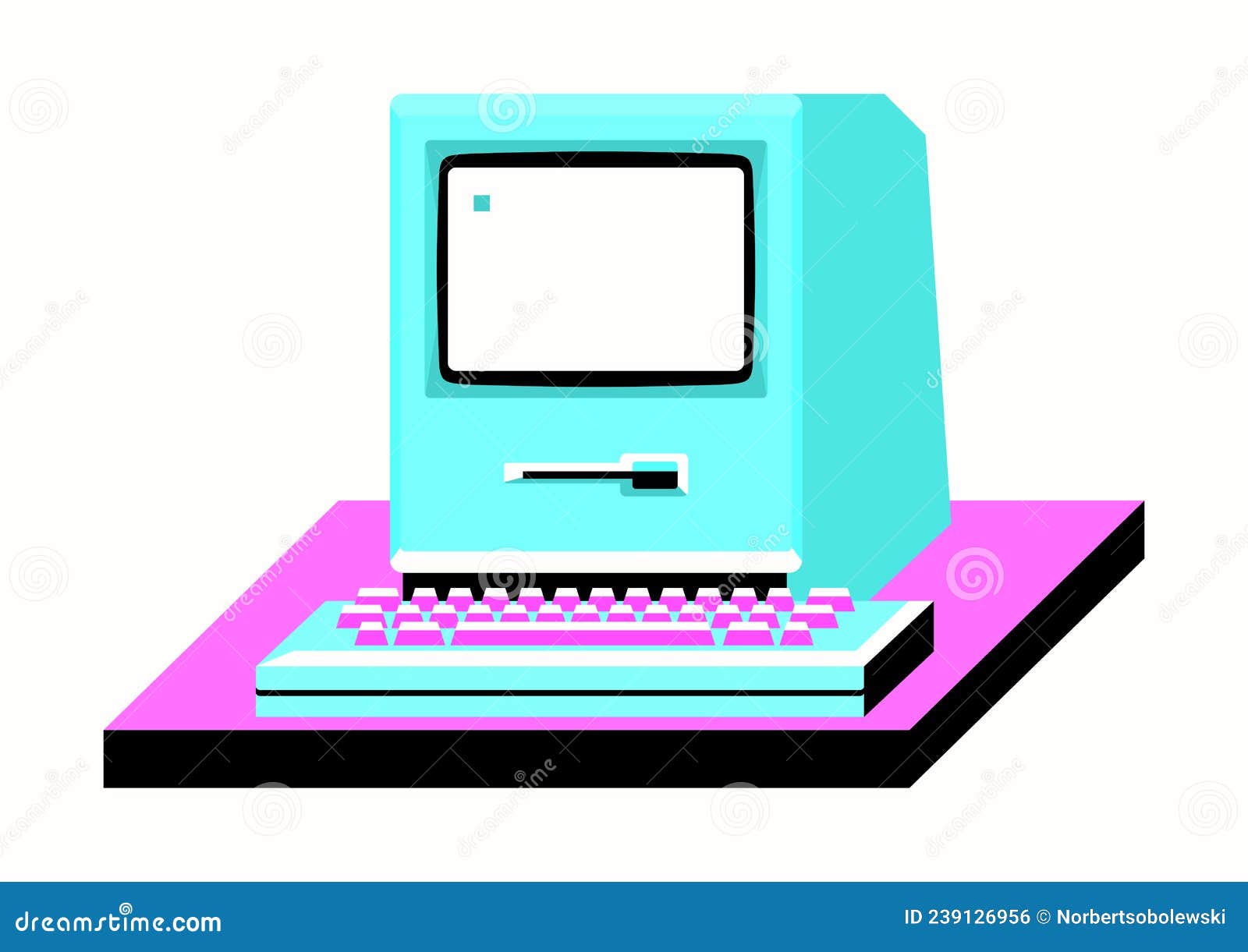 Retro computer from 80s stock vector. Illustration of media - 239126956