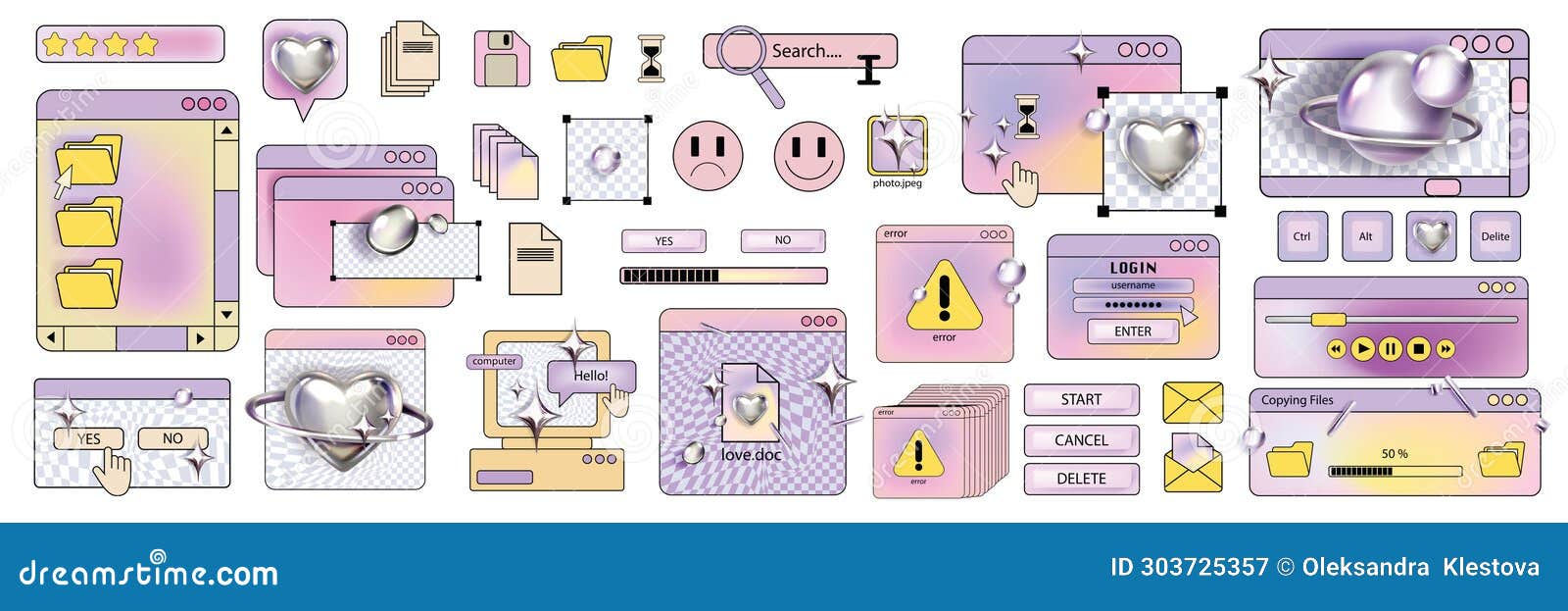 Retro Computer Window Sticker Set, 90s Web Old Interface Vector ...