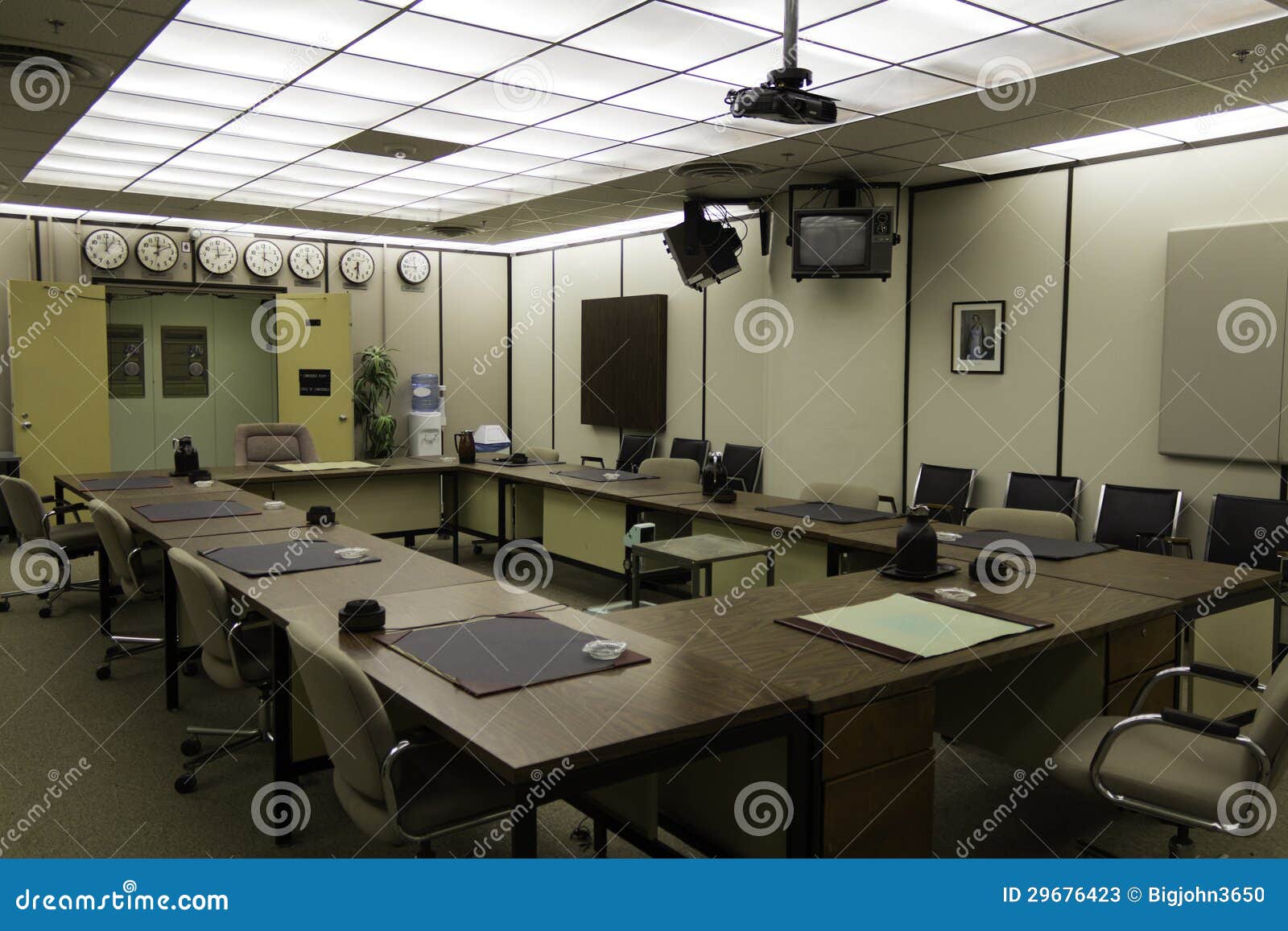 Retro conference room stock image. Image of desks, monitor - 29676423