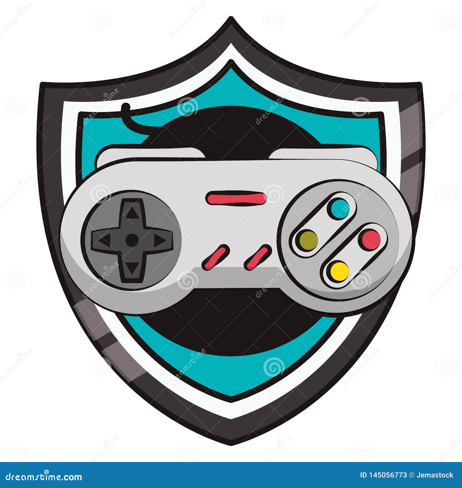 Retro Console Gamepad Shield Emblem Stock Vector - Illustration of ...