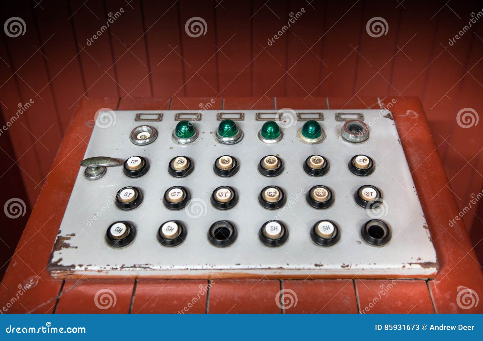 Retro Control Panel with Buttons, Colored Lights and Switches Stock ...