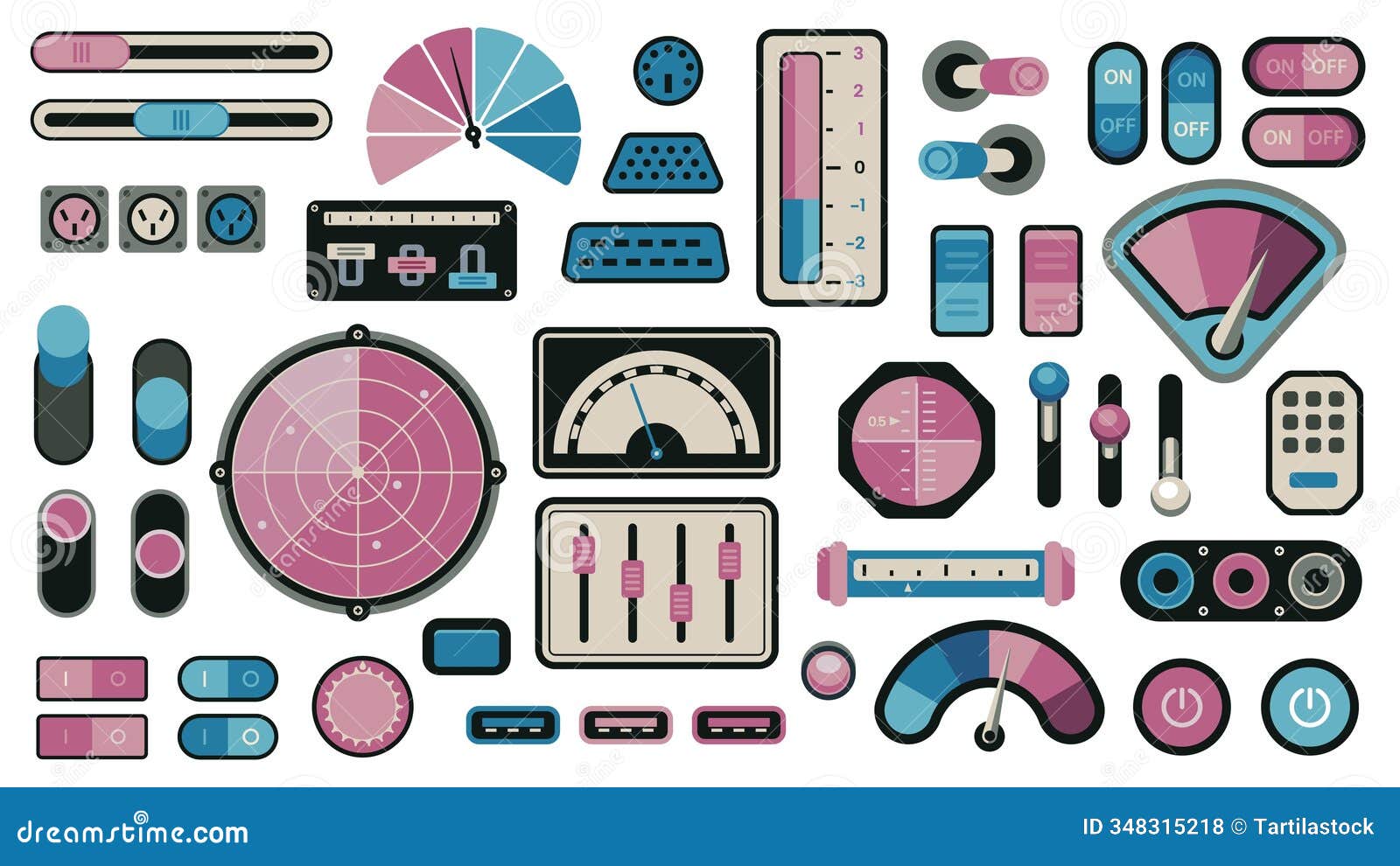 Retro Control Panel Elements. Analog Dashboard Interface with ...