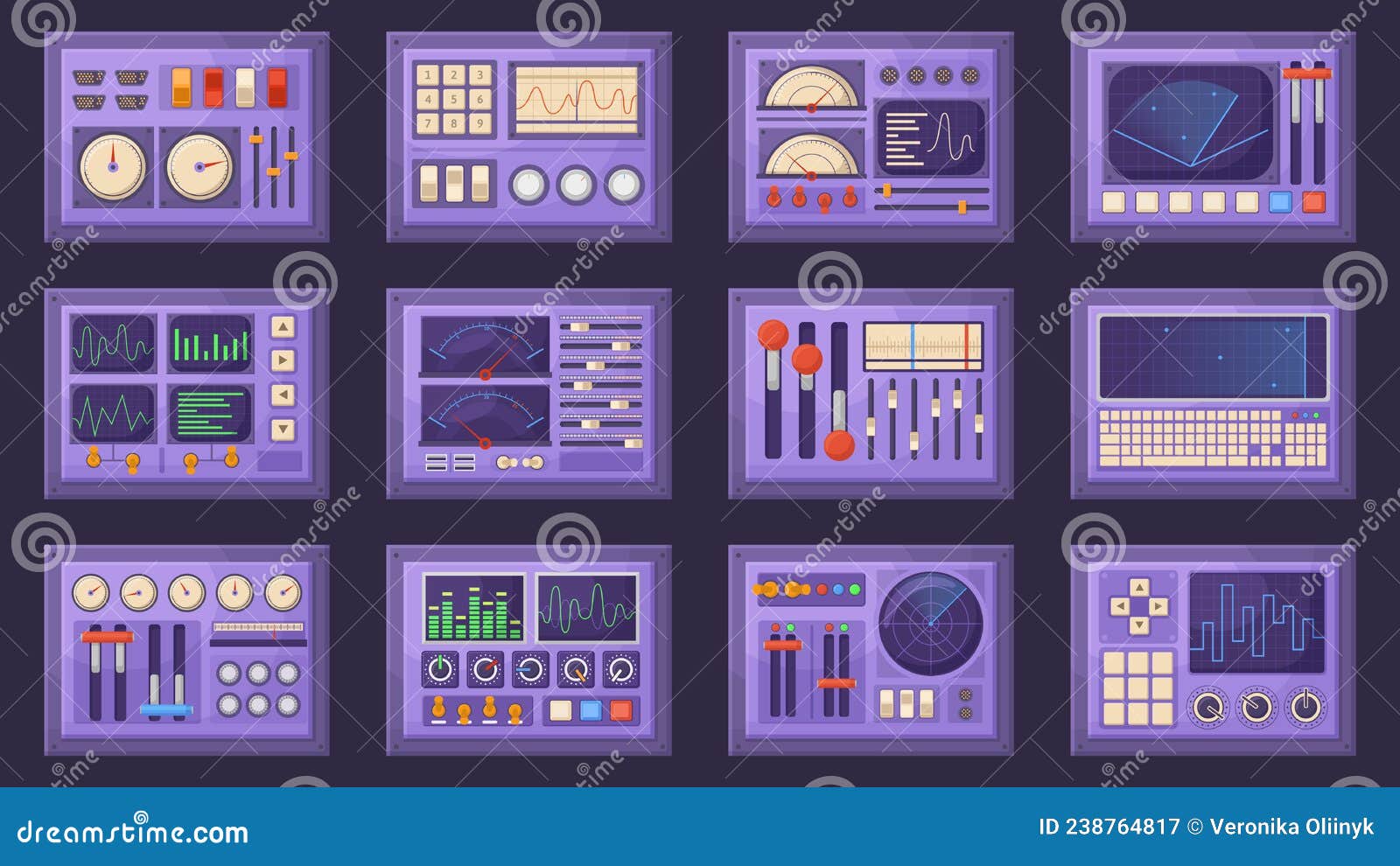 Retro Control Panels, Spacecraft Dashboard with Dials, Tuners and ...