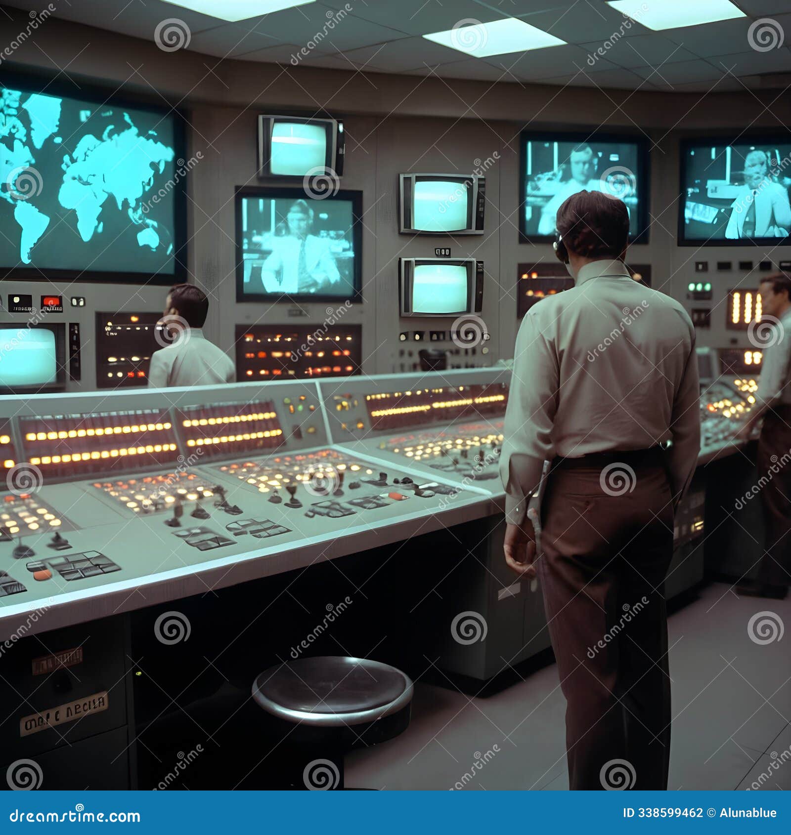 Retro Control Room Operations Stock Photo - Image of military, screens ...