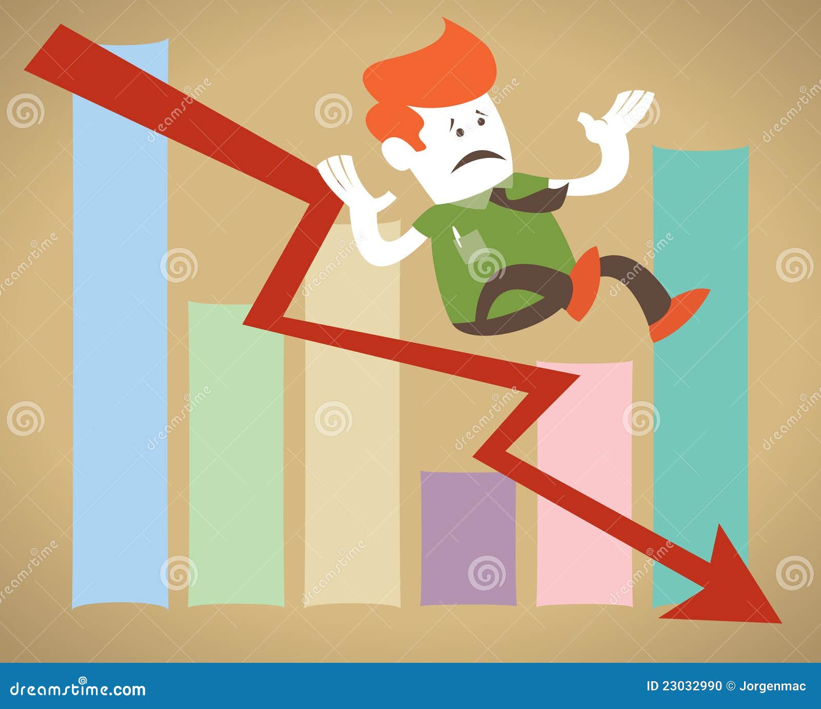 Retro Corporate Guy Falls Down the Sales Chart. Stock Vector ...