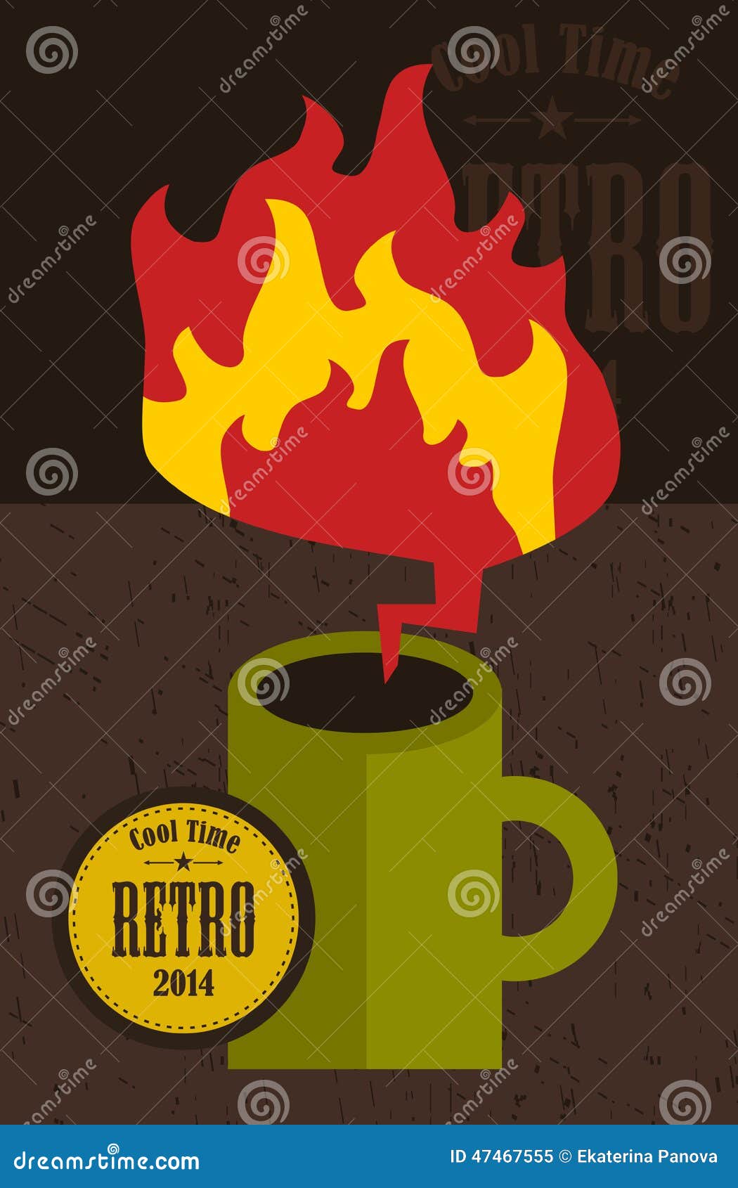 Retro cup with fire flame. stock vector. Illustration of breakfast ...