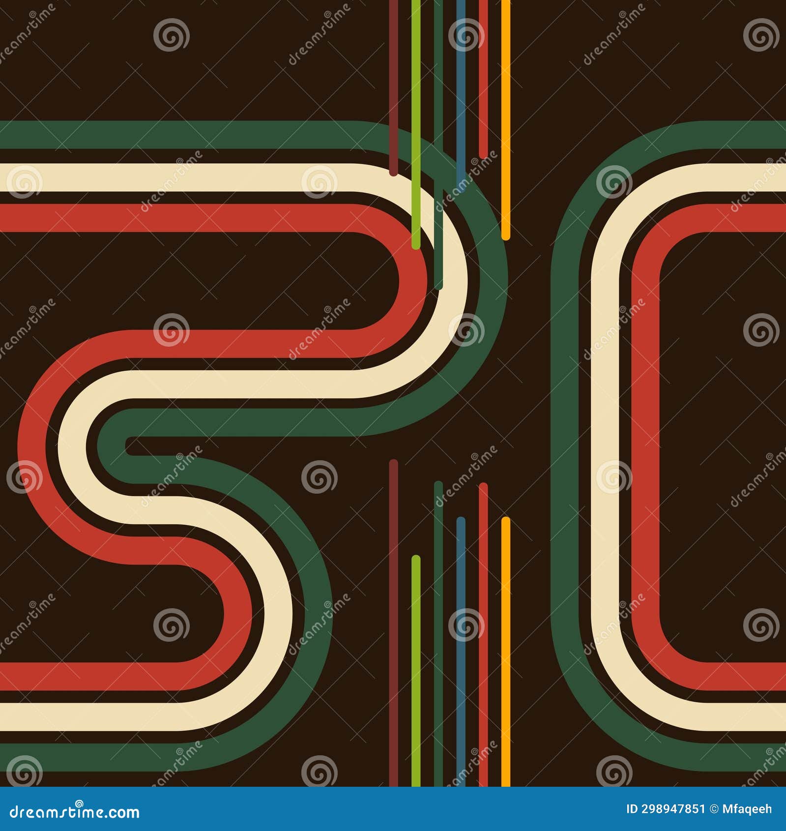 Retro Curved Lines Vector with Dark Background Seamless Pattern Stock ...