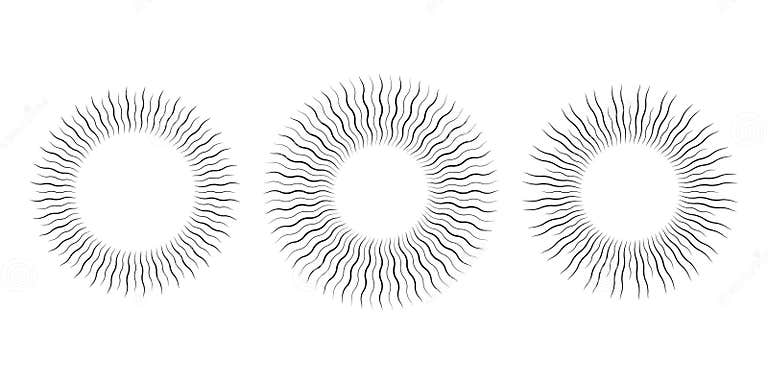 Retro Curved Sunburst Frame Collection Warped Sunlight Rays In Circle