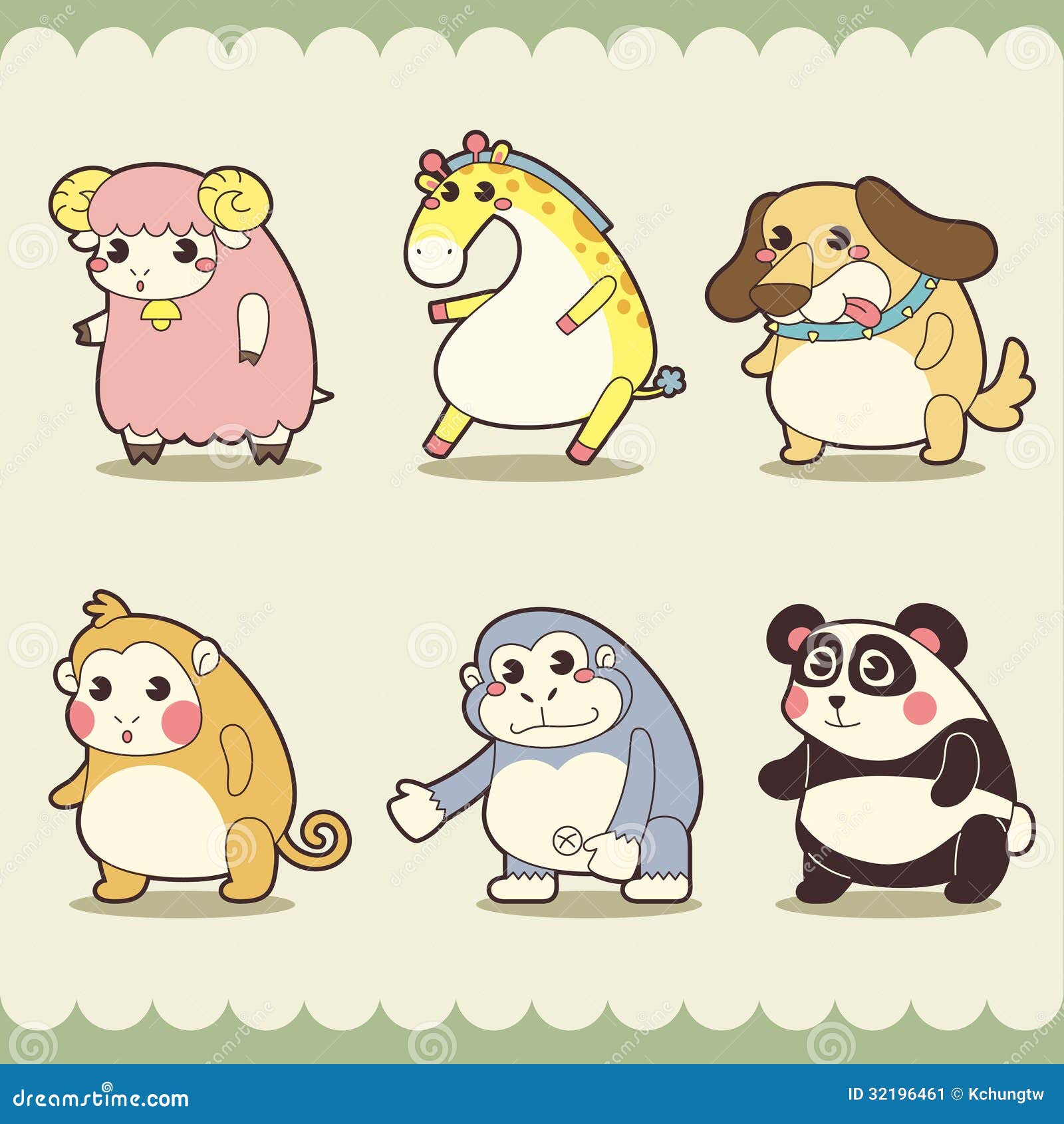 Retro Cute Animals Set Cartoon Vector | CartoonDealer.com #32196465