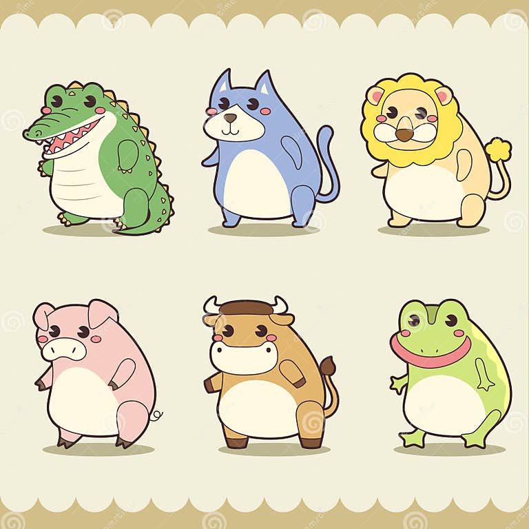 Retro cute animals set stock vector. Illustration of colorful - 32196463