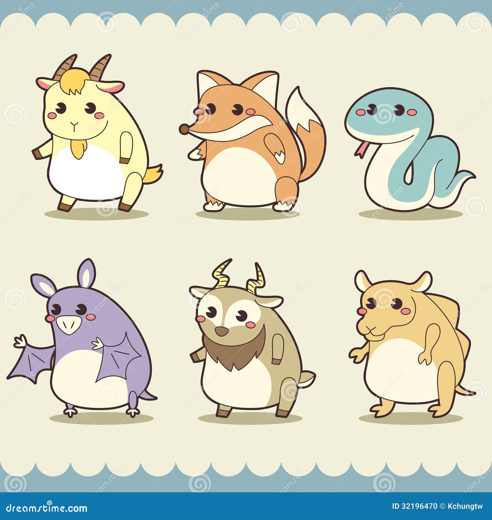 Retro Cute Animals Set Cartoon Vector | CartoonDealer.com #32196465