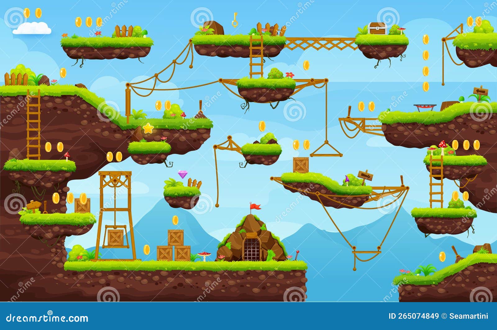 Retro 2d Arcade Game Level Map Interface Stock Vector Illustration Of