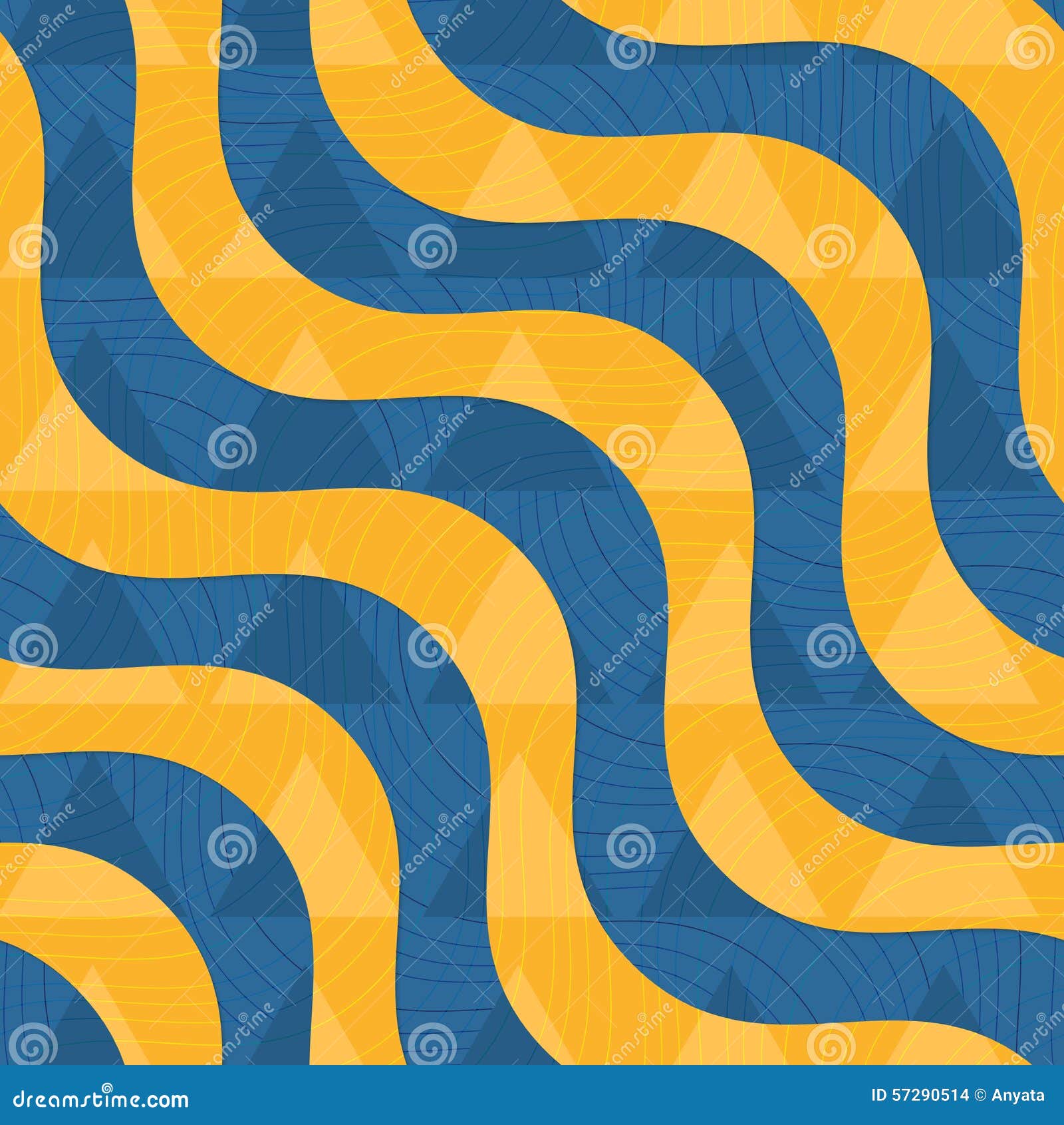 Retro 3D Blue and Yellow Waves with Overplayed Triangles Stock Vector - Illustration of overlap ...