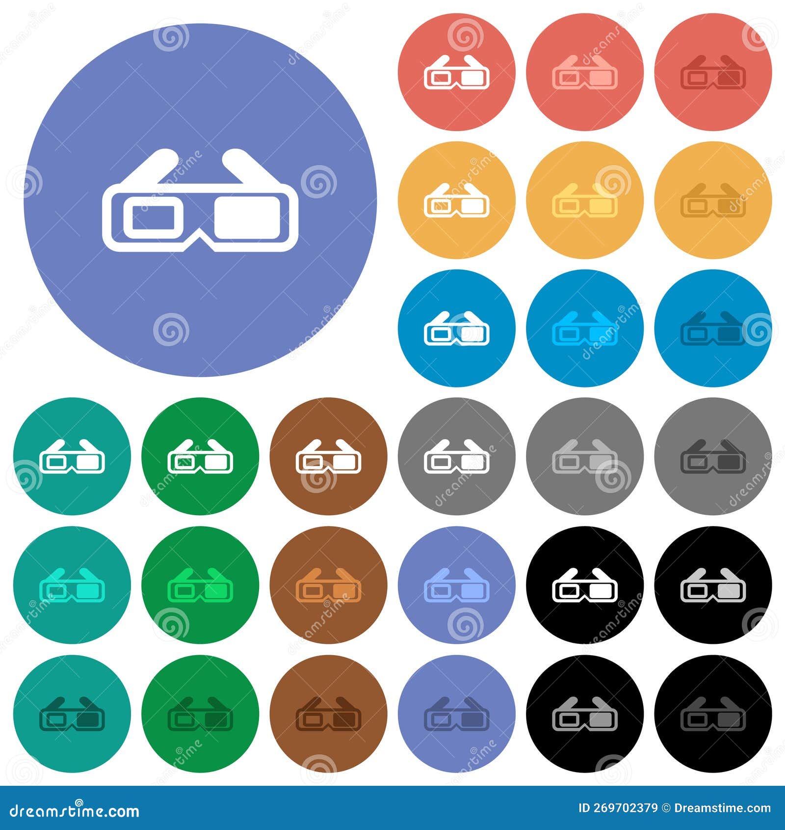 Retro 3D Glasses Round Flat Multi Colored Icons Stock Vector ...