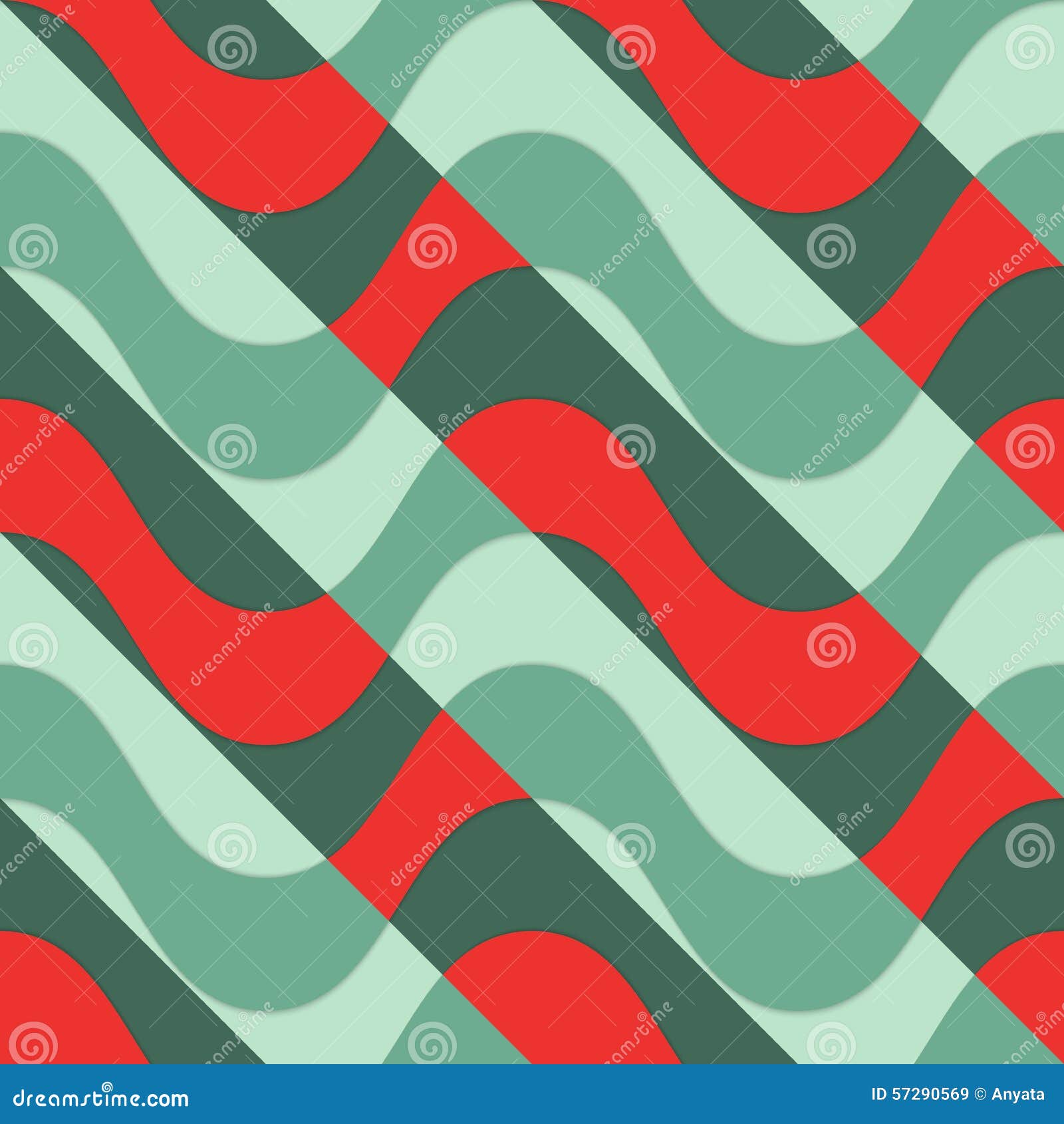 Retro 3D Red Waves with Green Parts Stock Vector - Illustration of ...